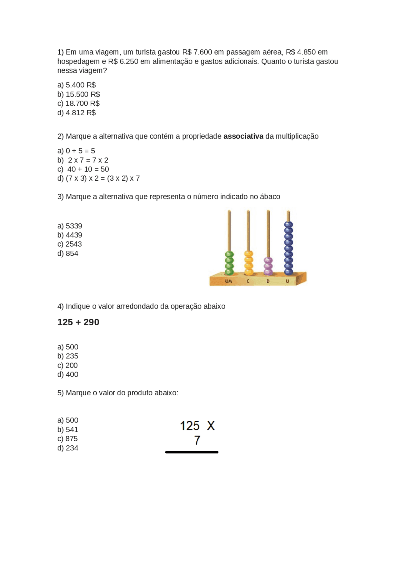 Exercícios de matemática básica | Exercícios Matemática | Docsity