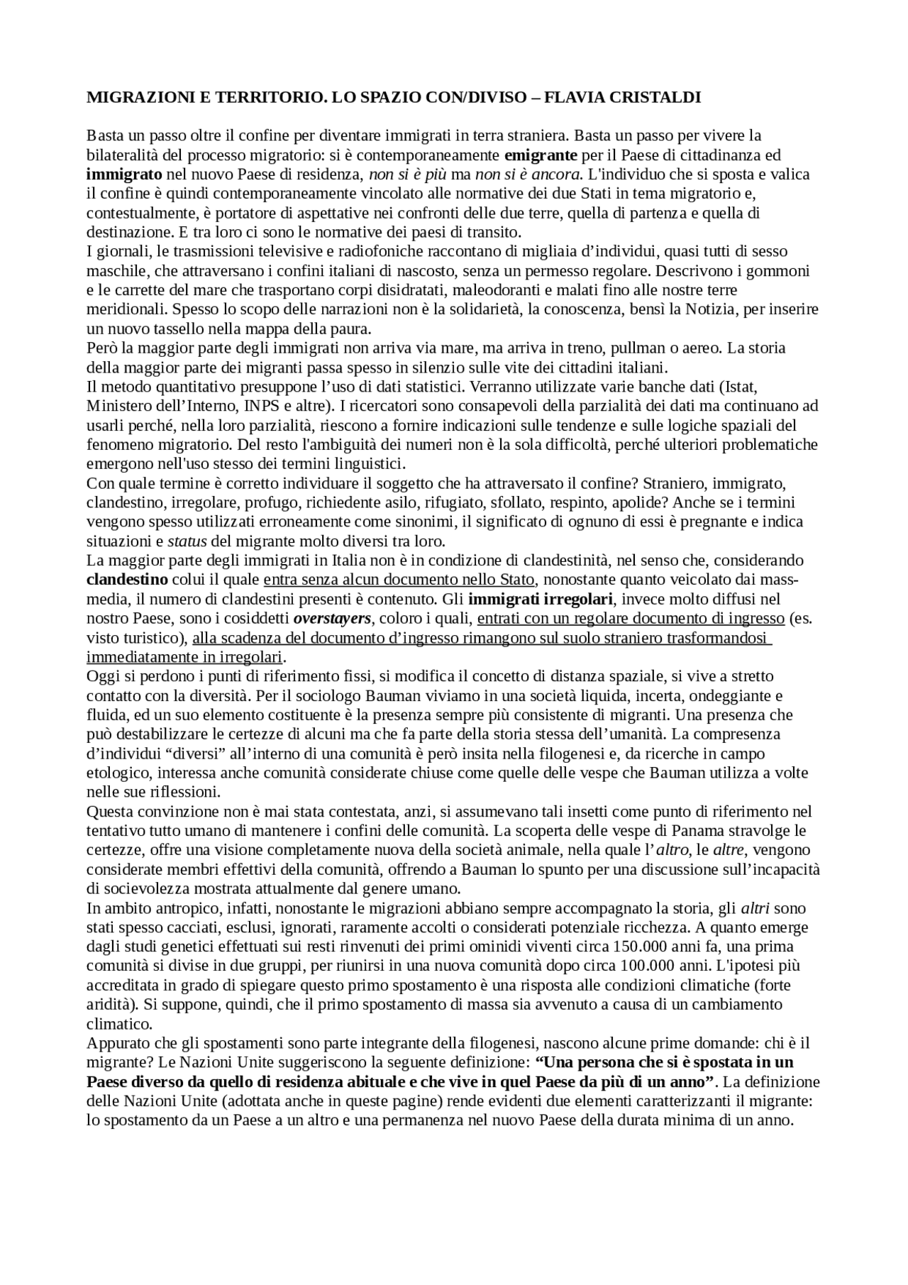 MIGRAZIONI E TERRITORIO. LO SPAZIO CON/DIVISO - FLAVIA CRISTALDI ...