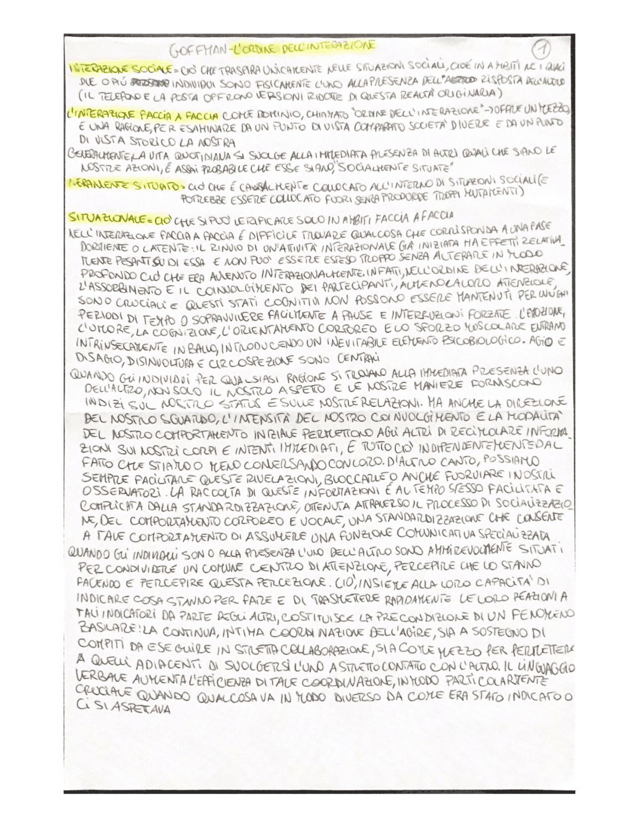 Riassunto Lordine Dellinterazione Goffman Docsity