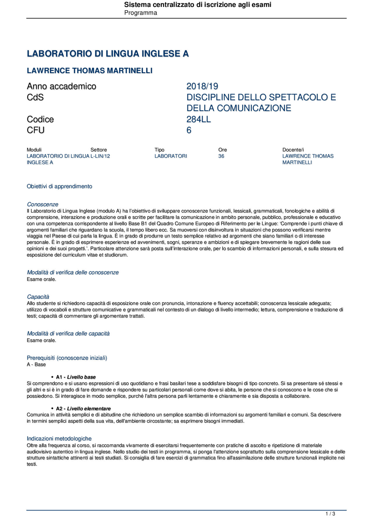 Programma inglese unipi - Docsity