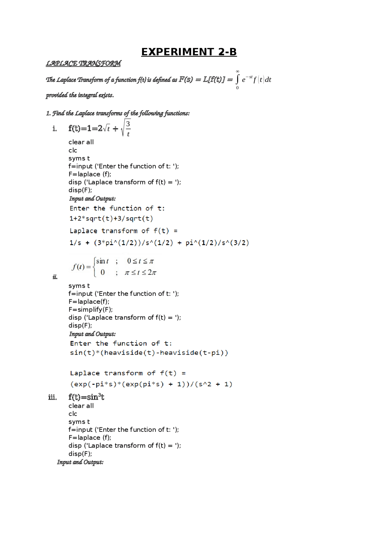MATLAB Simulated Experiment-2b - Docsity