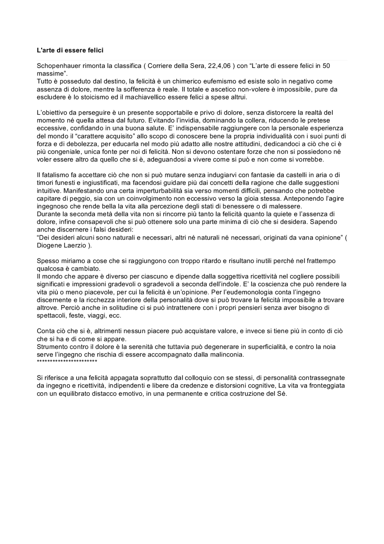 Mini Riassunto Del Libro Larte Di Essere Felici Docsity