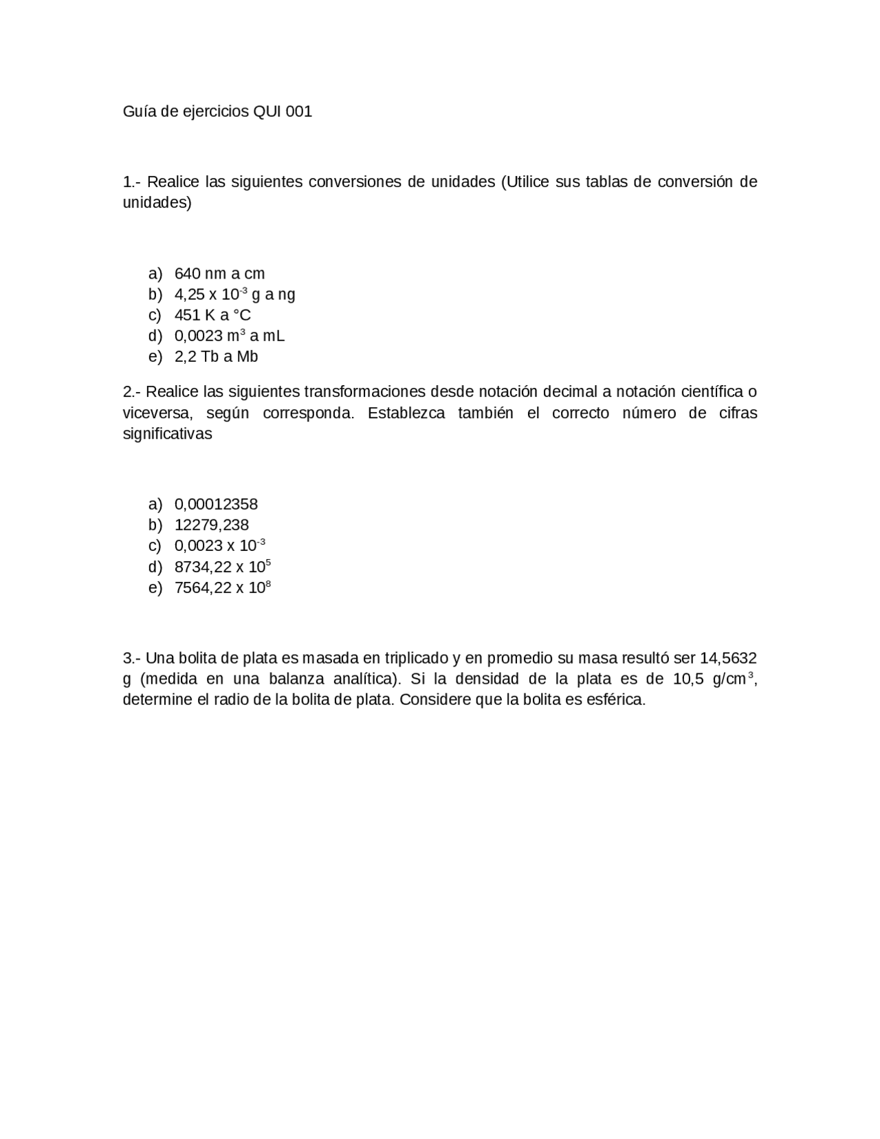 Guia De Ejercicios Quimica Docsity