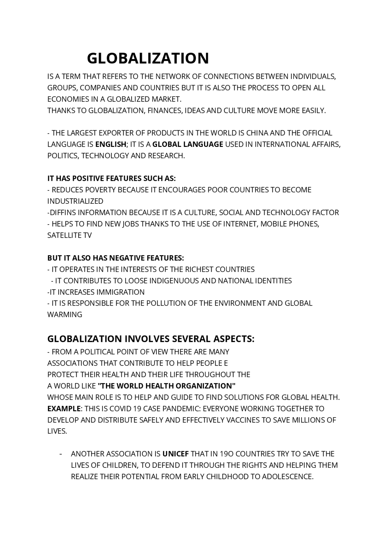 GLOBALIZATION ON THE WORD - Docsity