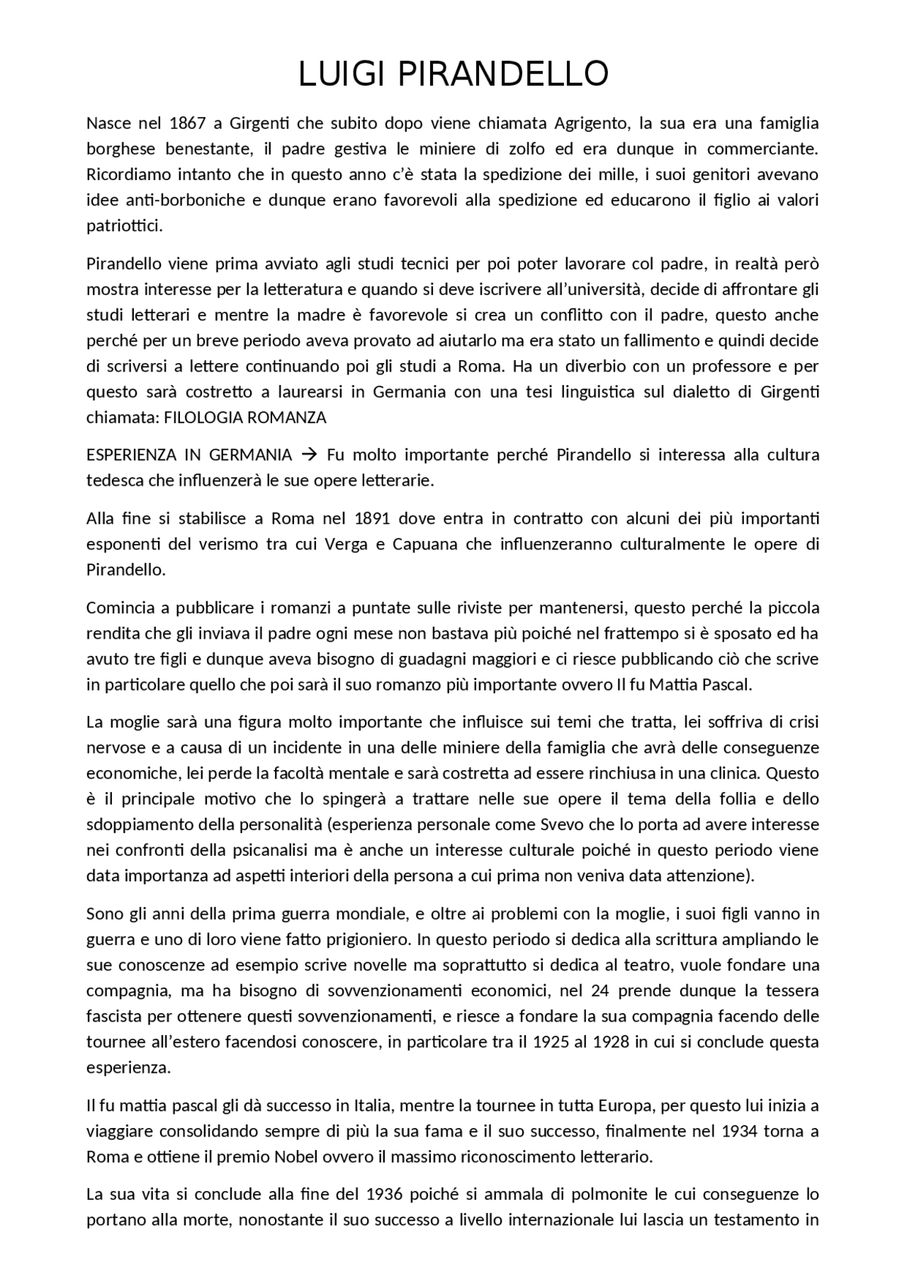 Appunti Completi Su Pirandello Docsity