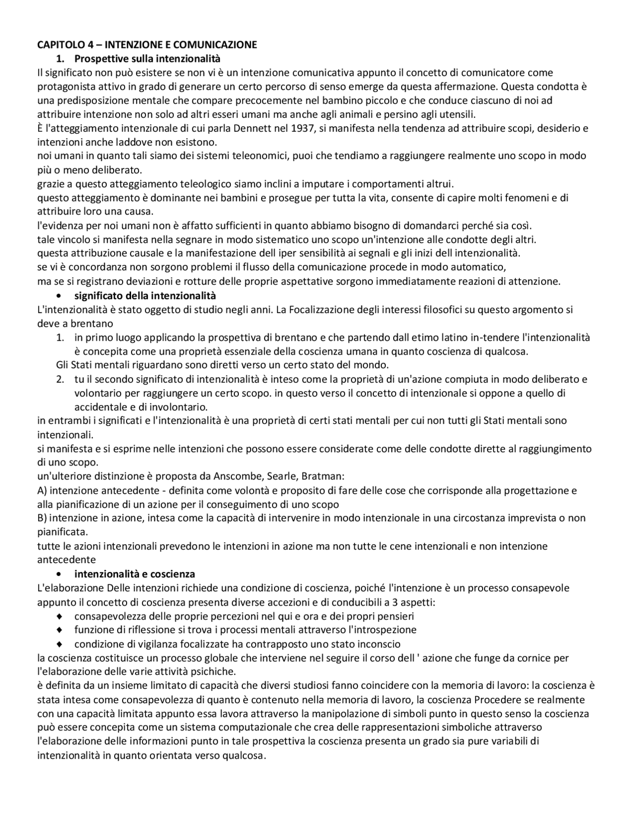 Riassunto Capitolo 4 Intenzione E Comunicazione Docsity