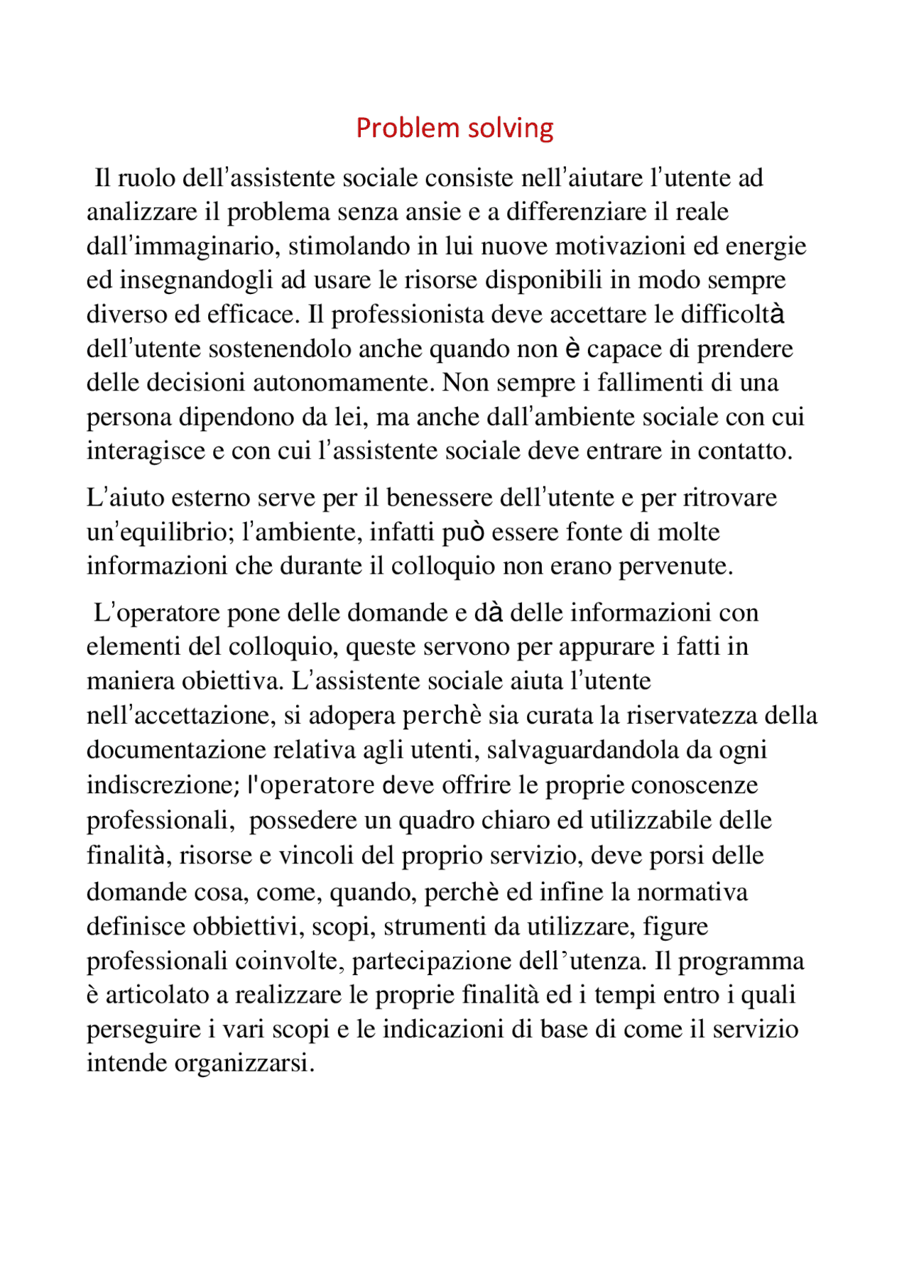 Il Problem Solving E Assistente Sociale Docsity