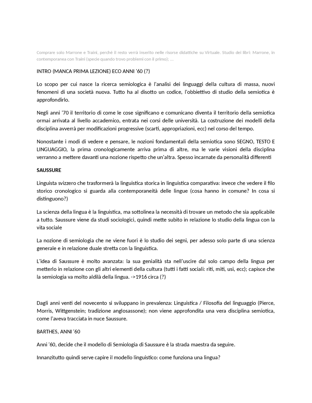 Appunti Della Lezione Di Teorie E Modelli Della Semiotica Docsity