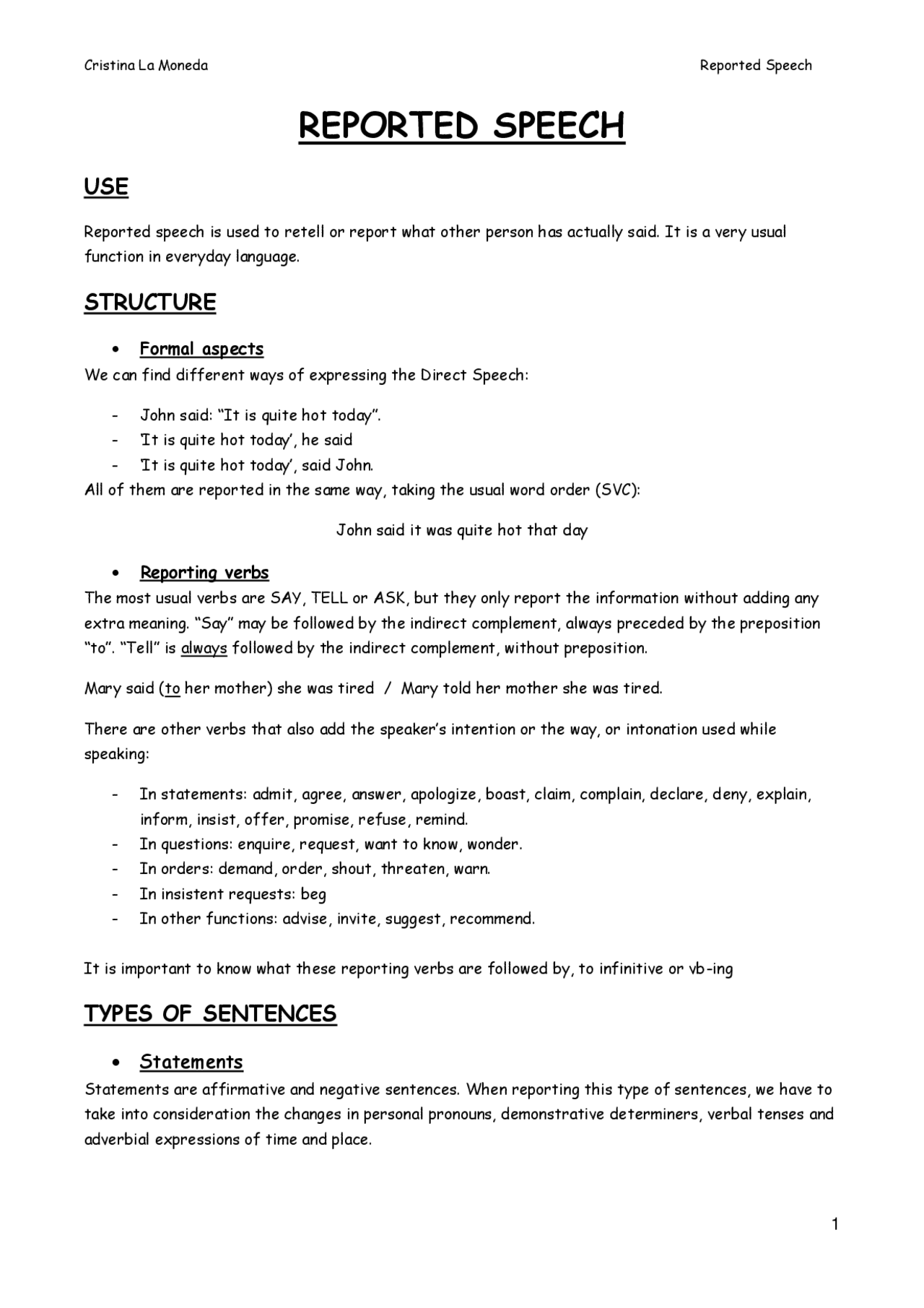 Reported Speech. Guía y ejercicios. | Guías, Proyectos, Investigaciones ...