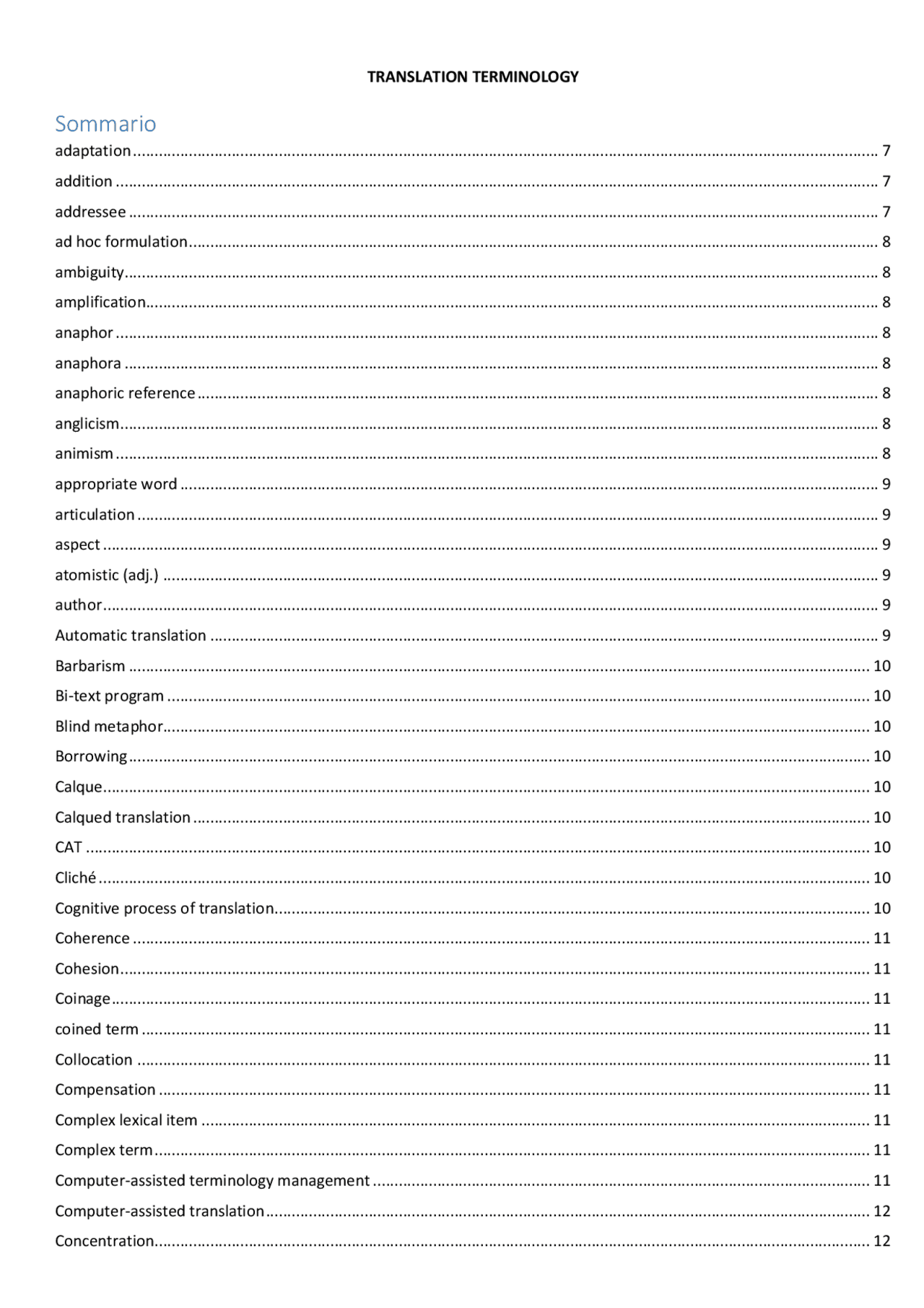 Translation Terminology - Docsity