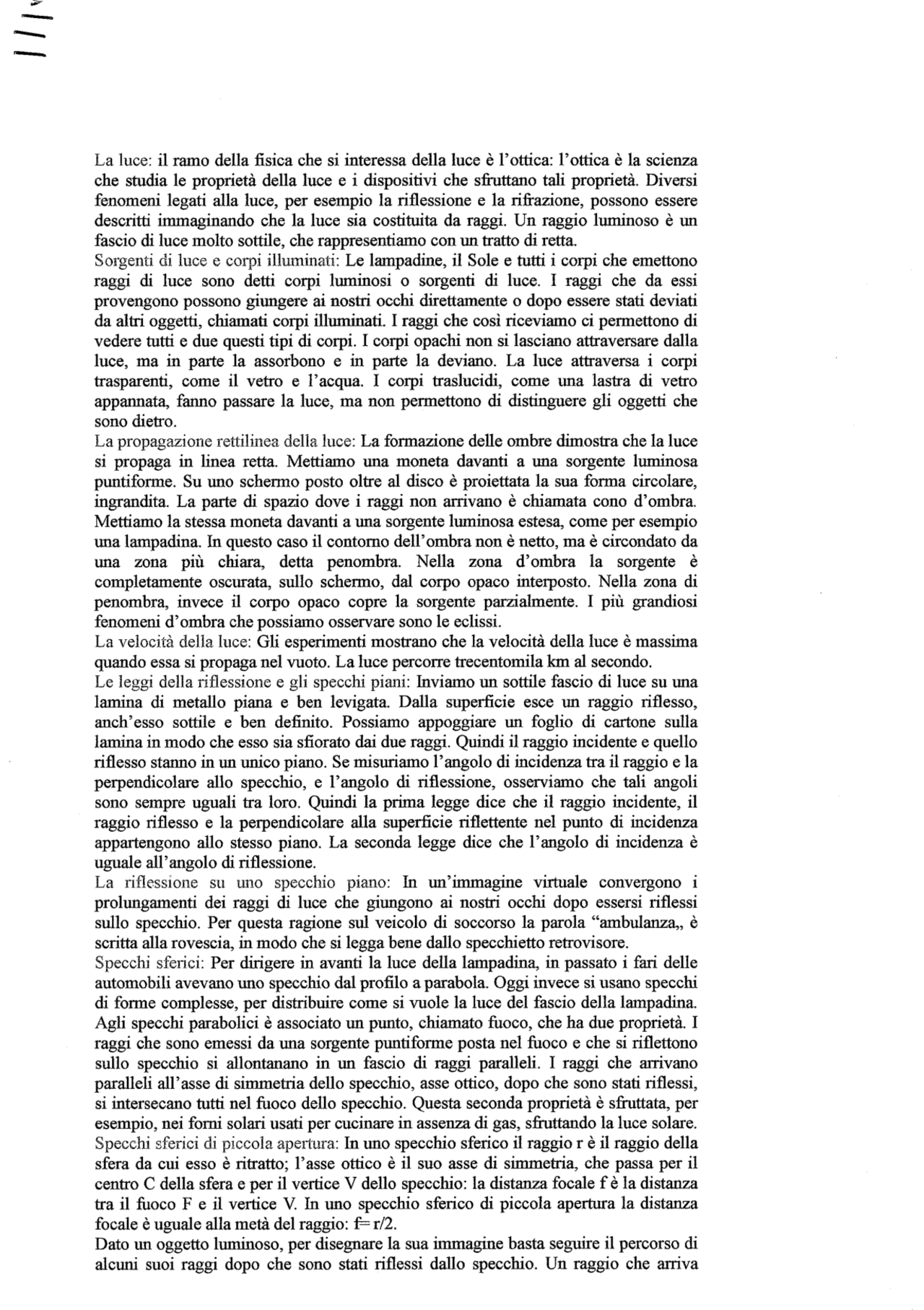 Riassunto E Schema Sulla Luce Docsity