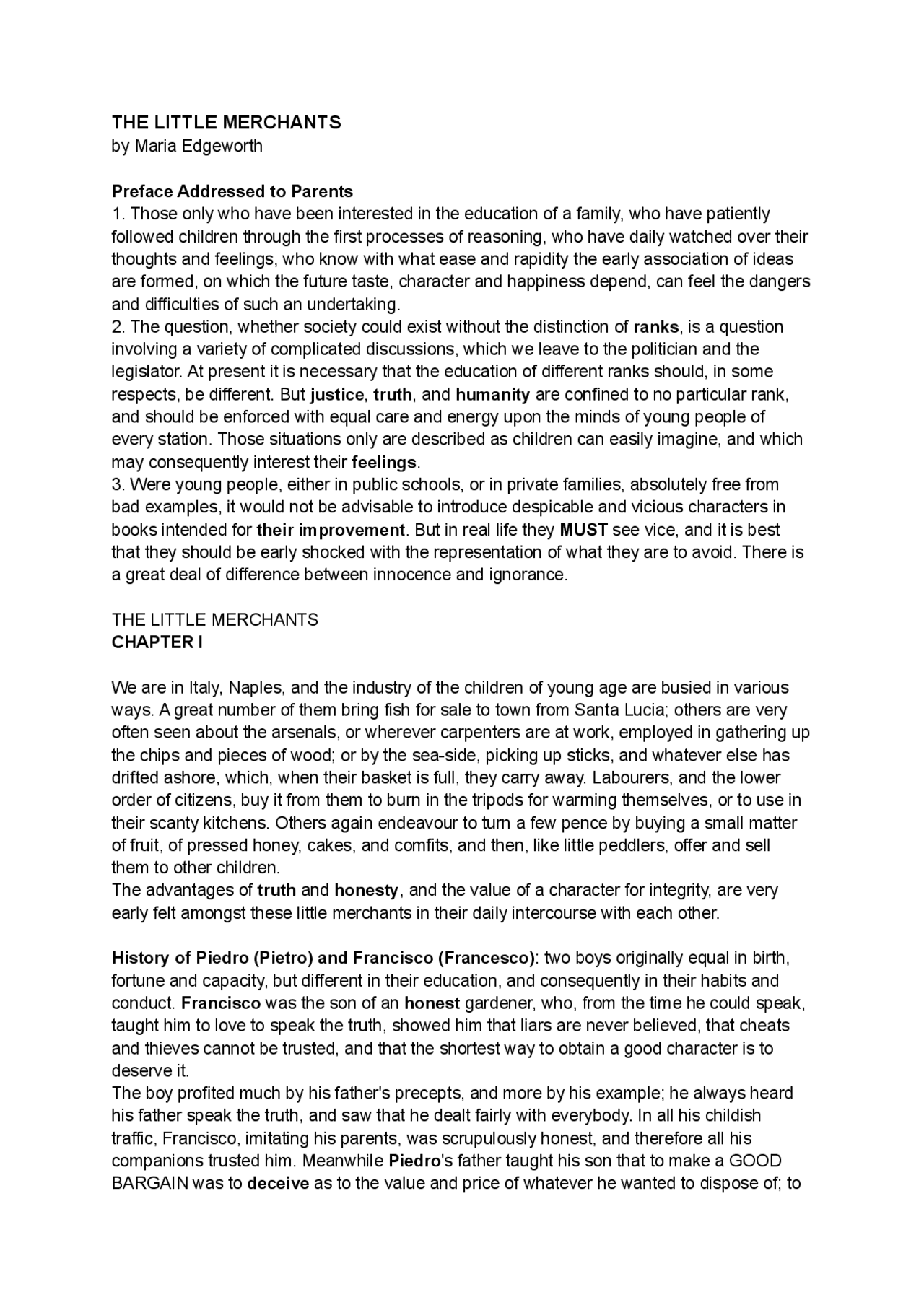 The little merchants by Maria Edgeworth, riassunto in inglese SOLO ...