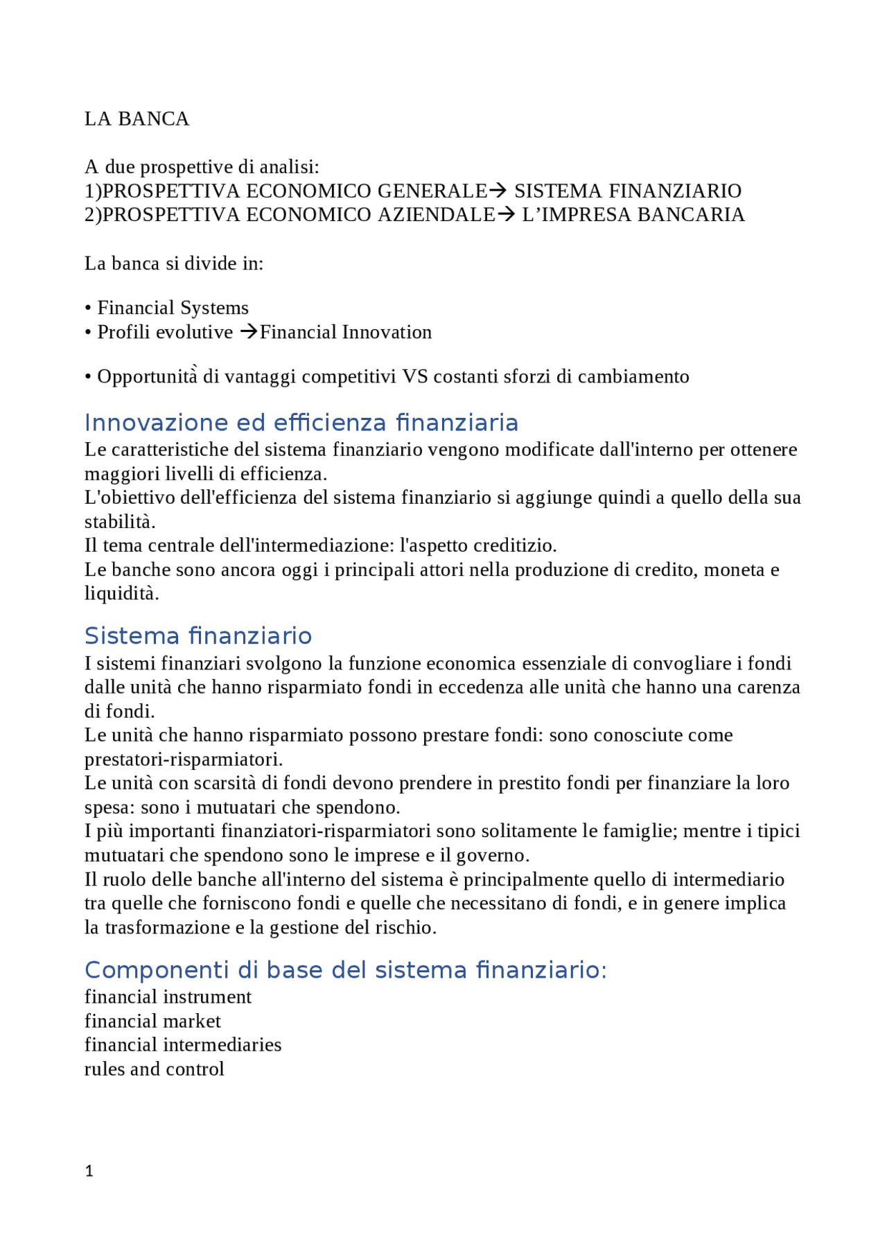 Appunti Completi Banking Link Campus University Docsity