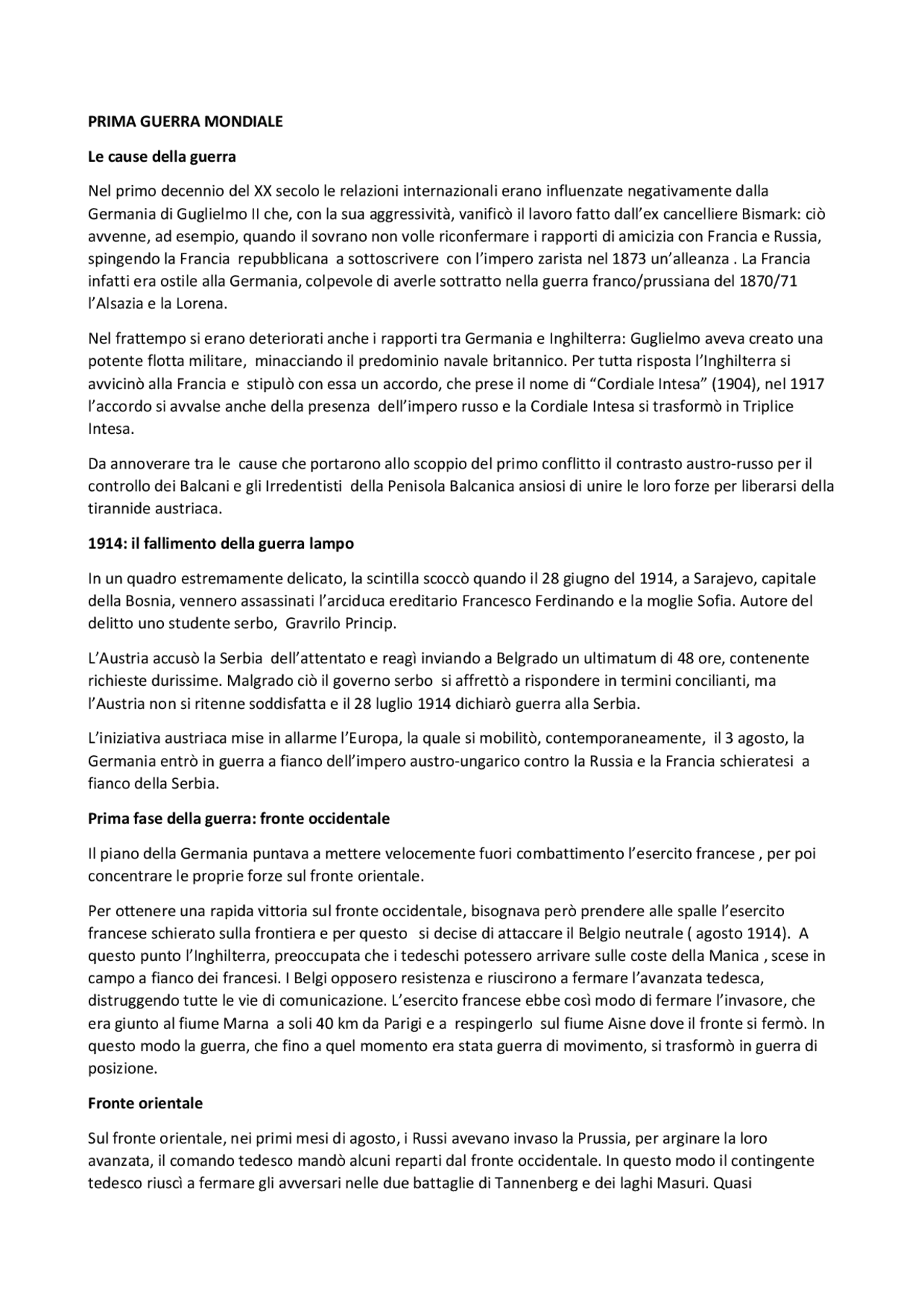 Prima Guerra Mondiale Docsity