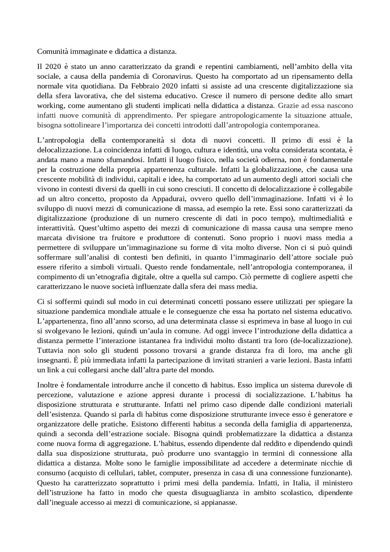 Elaborato Sulle Comunità Immaginate Docsity