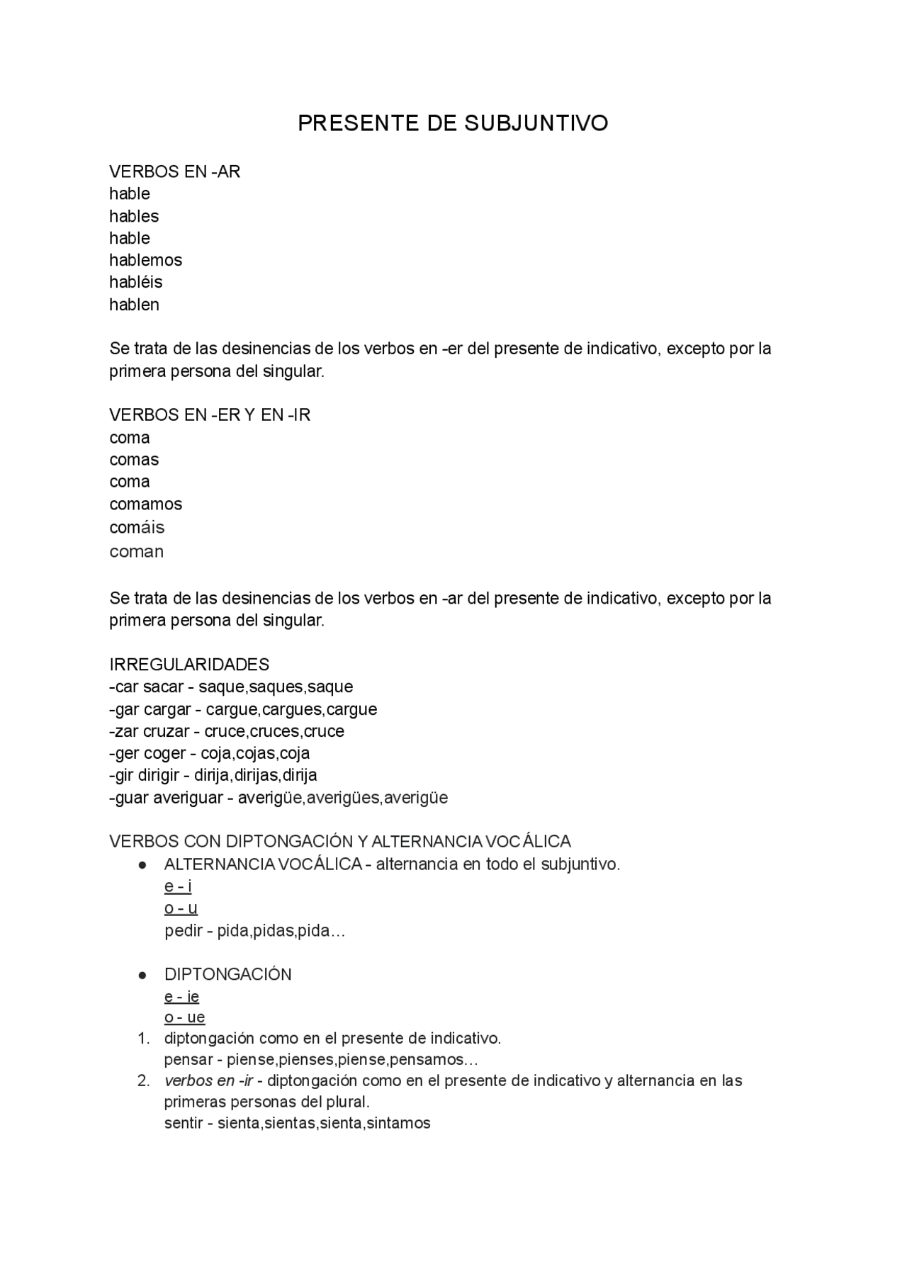 PRESENTE DE SUBJUNTIVO | Sintesi del corso di Spagnolo | Docsity