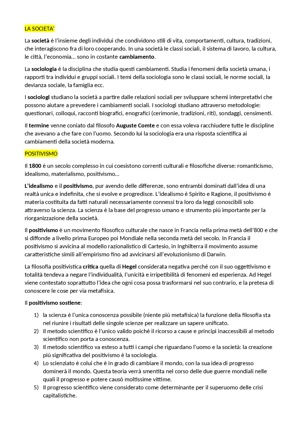 Comte E Il Positivismo Docsity