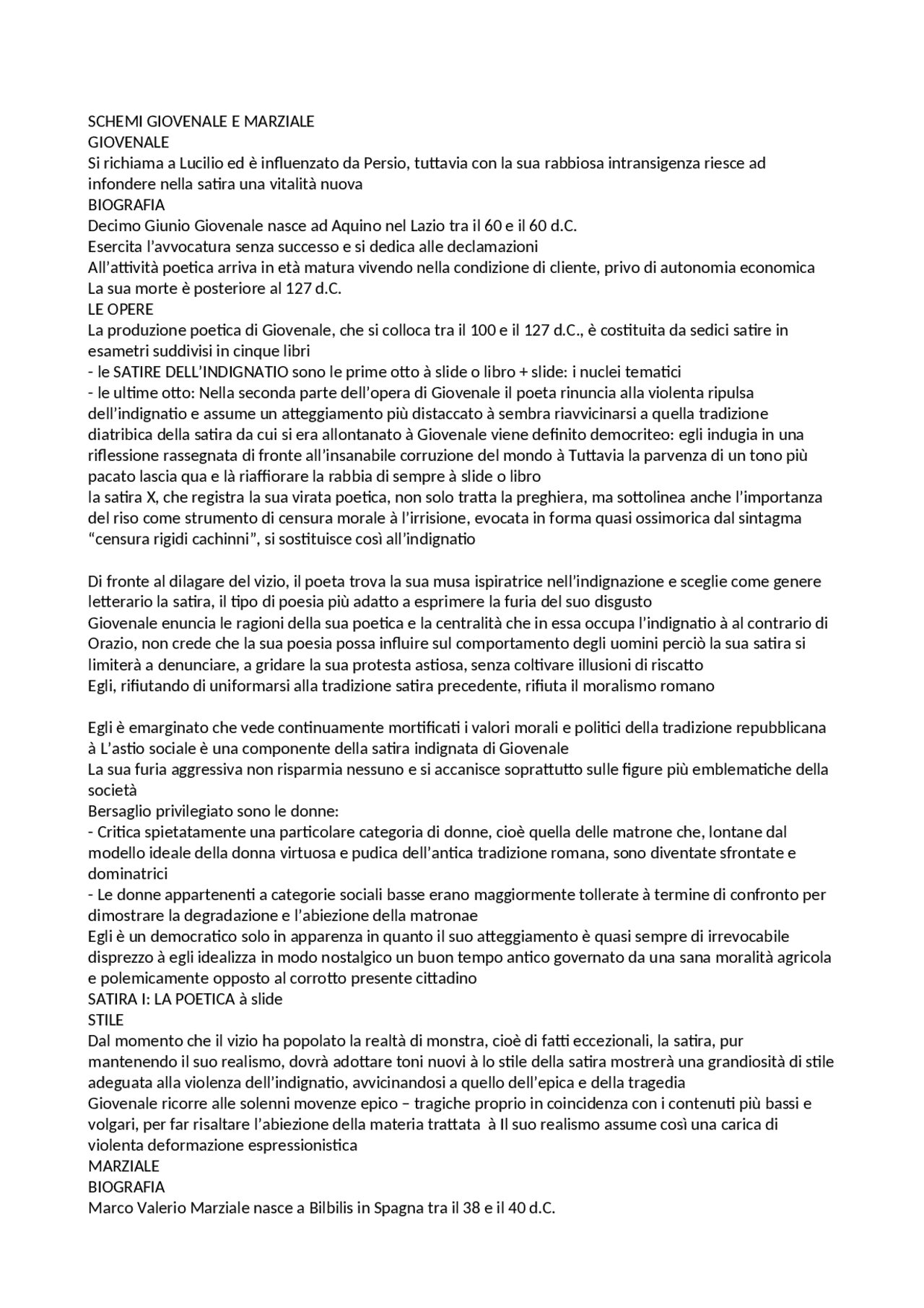 Giovenale e marziale | Schemi e mappe concettuali di Latino | Docsity