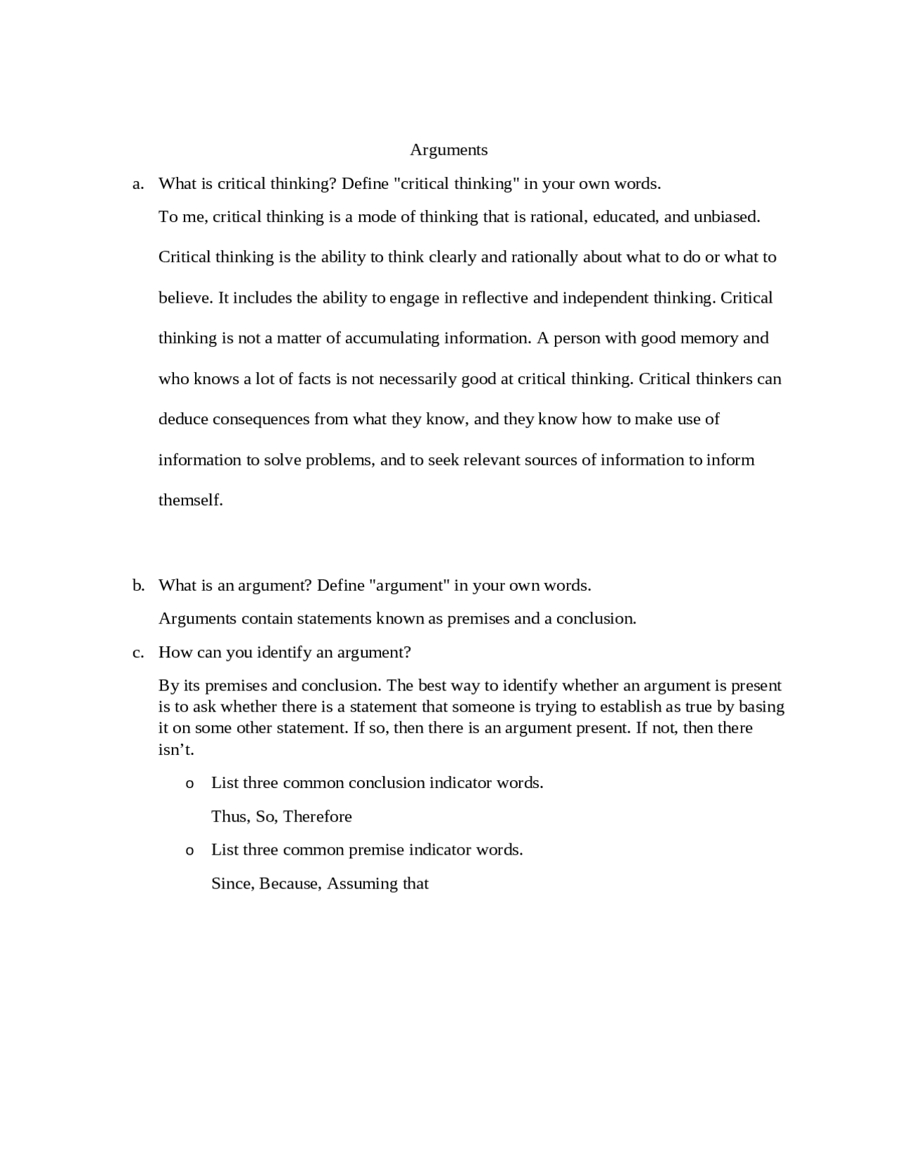 Argument Assignment Docsity