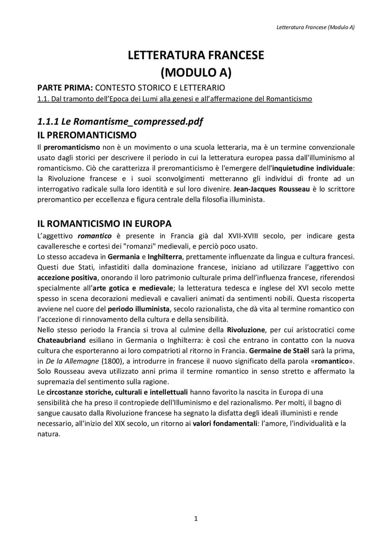 Preparazione Esame Di Letteratura Francese Modulo A Docsity