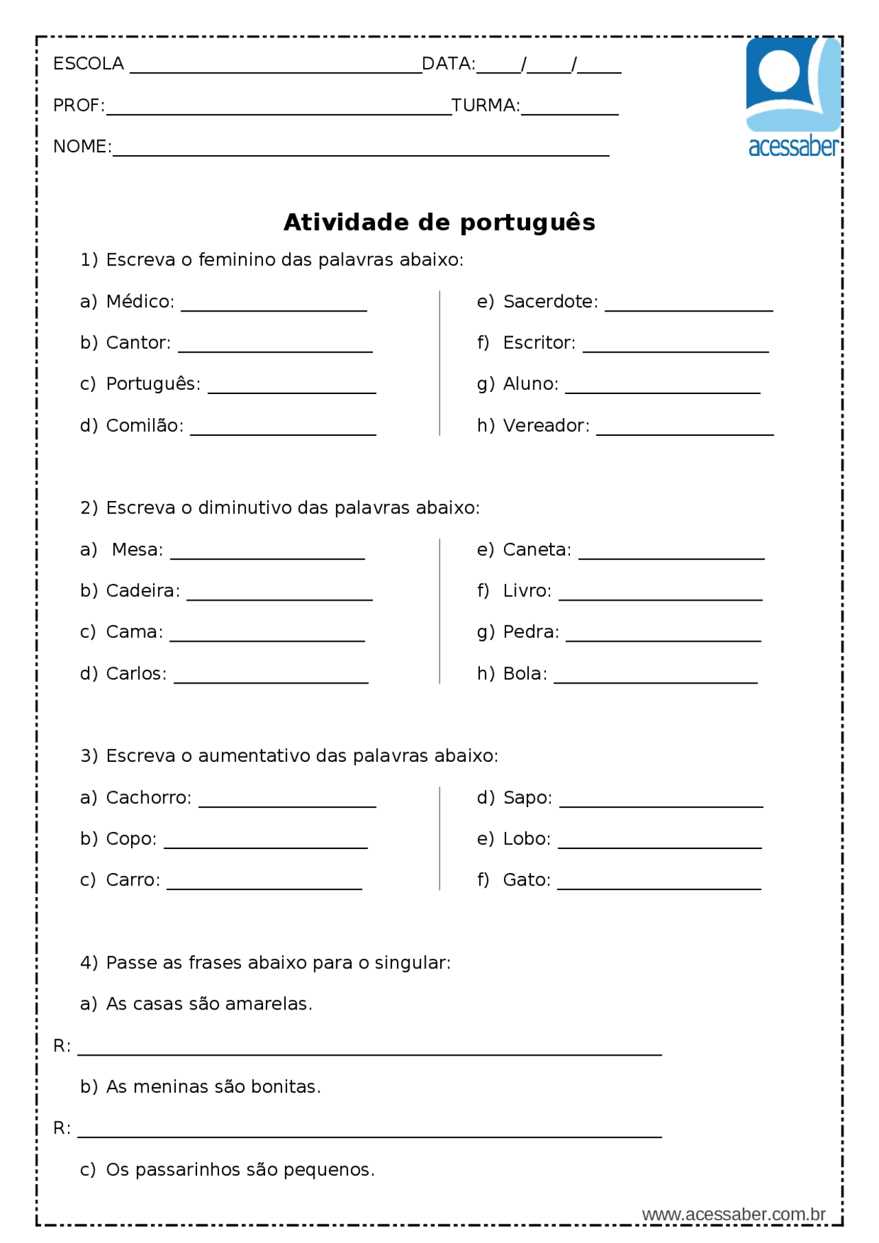 Avaliação português - Docsity