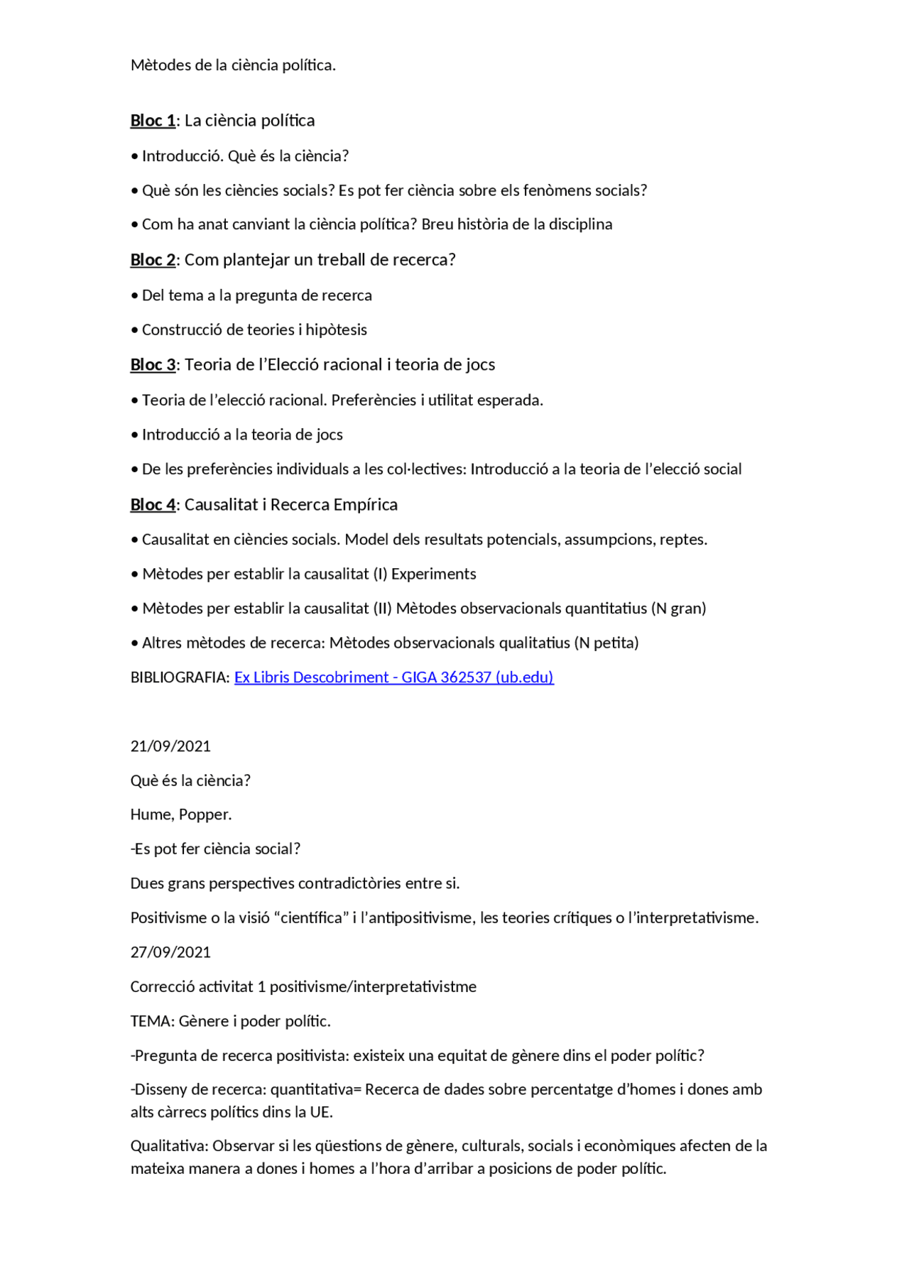 Apunts De Mètodes De La Ciència Política Docsity