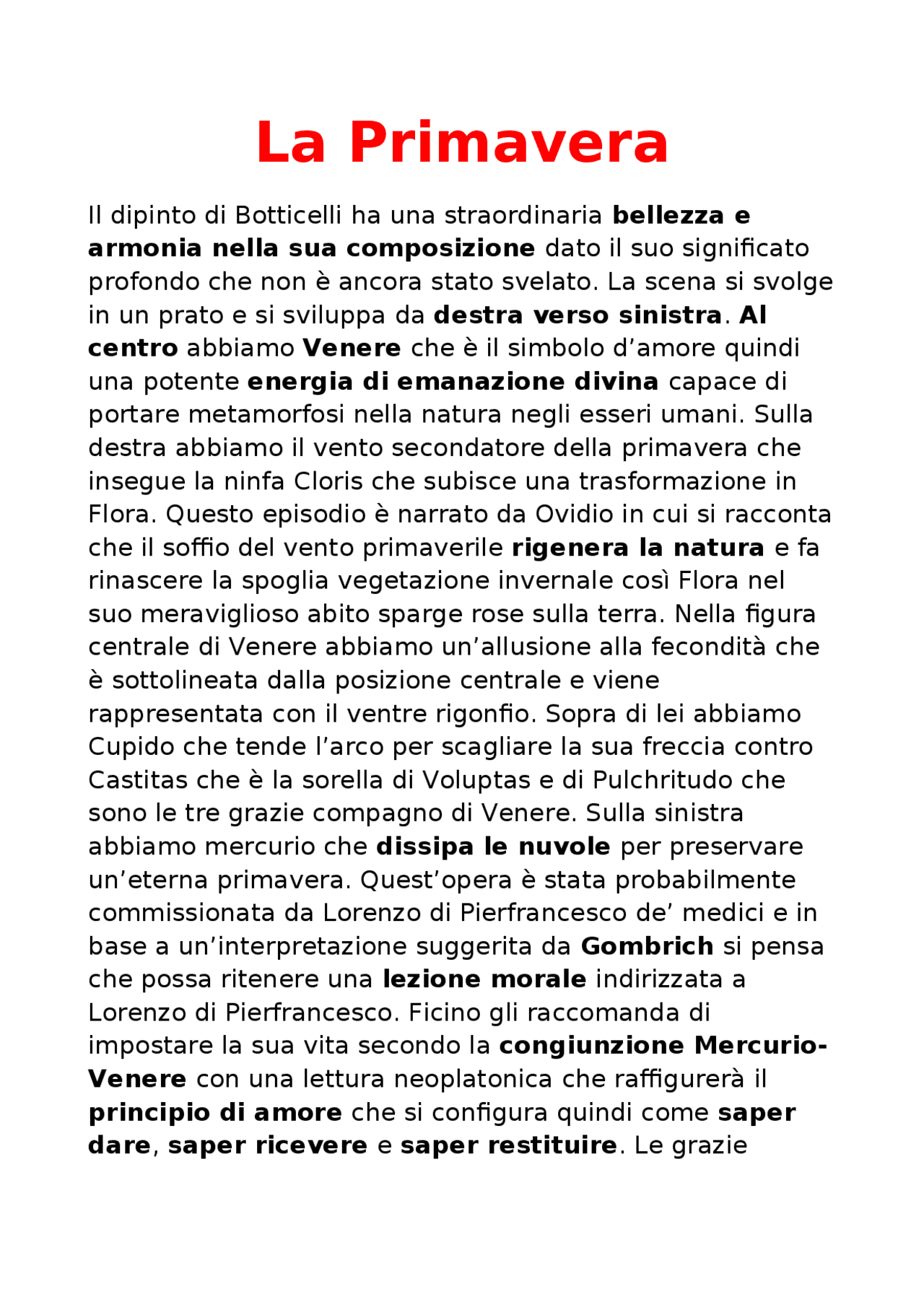 La Primavera di Botticelli - Docsity