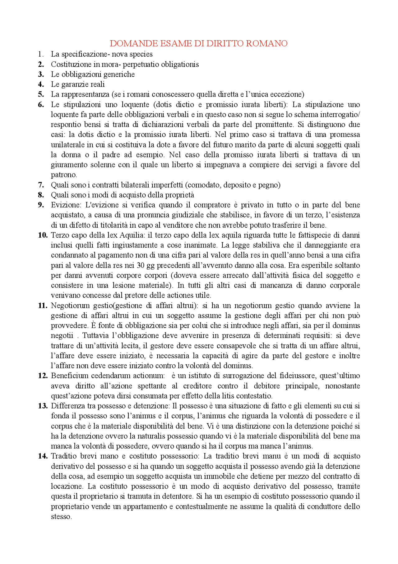 Domande Desame Di Diritto Romano Docsity