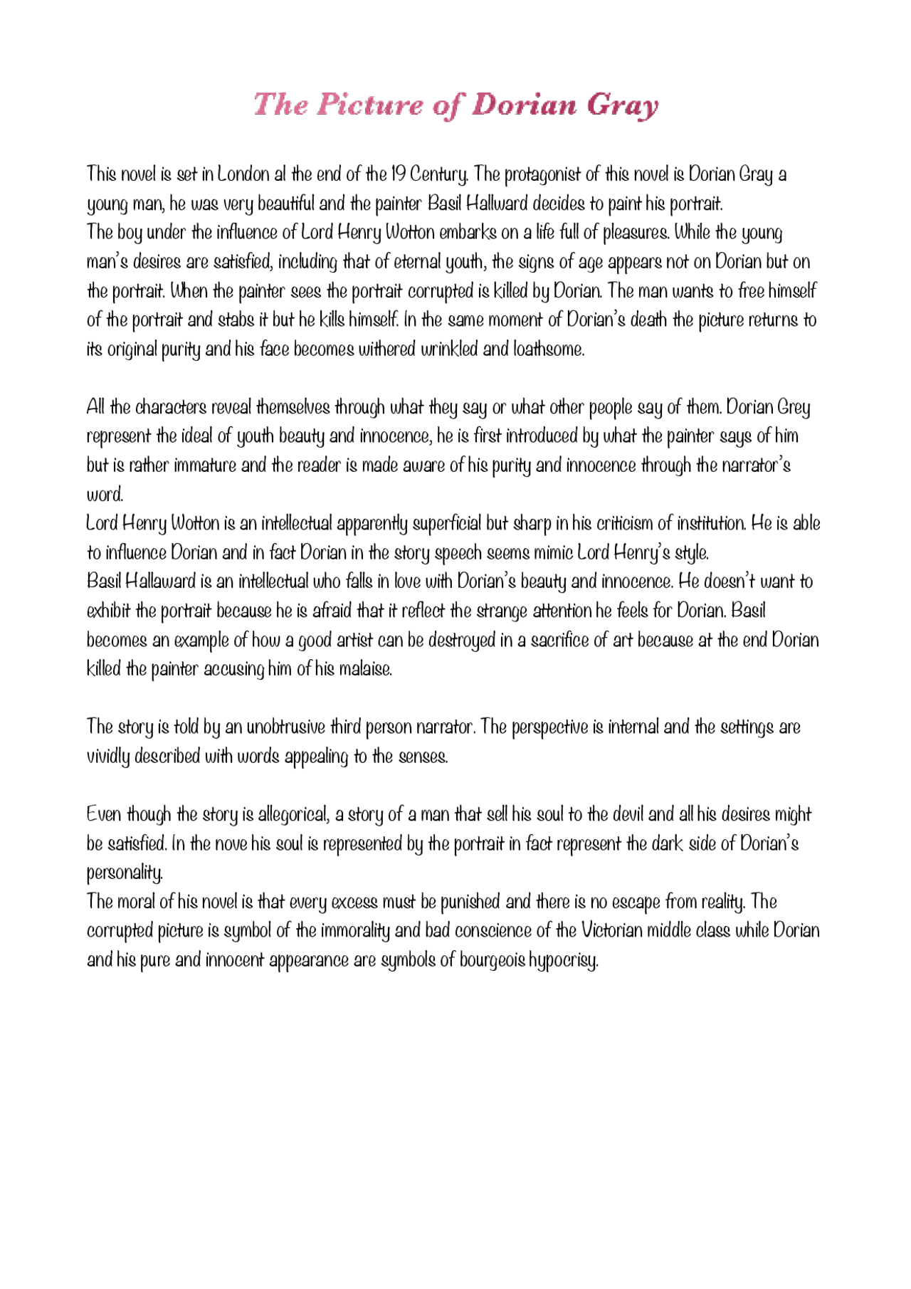 The Picture Of Dorian Grey Docsity