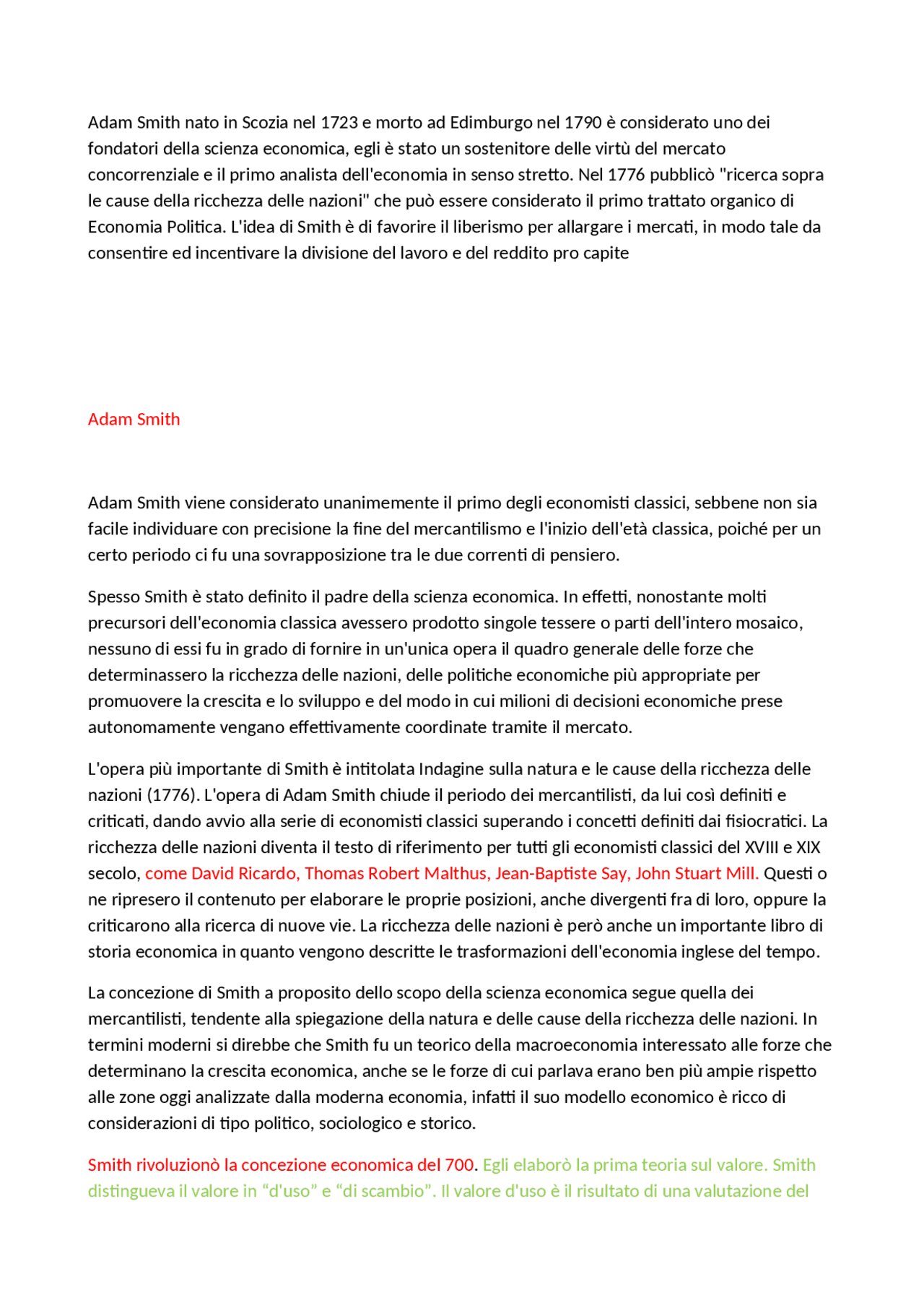 Adam Smith E La Sua Vita Docsity