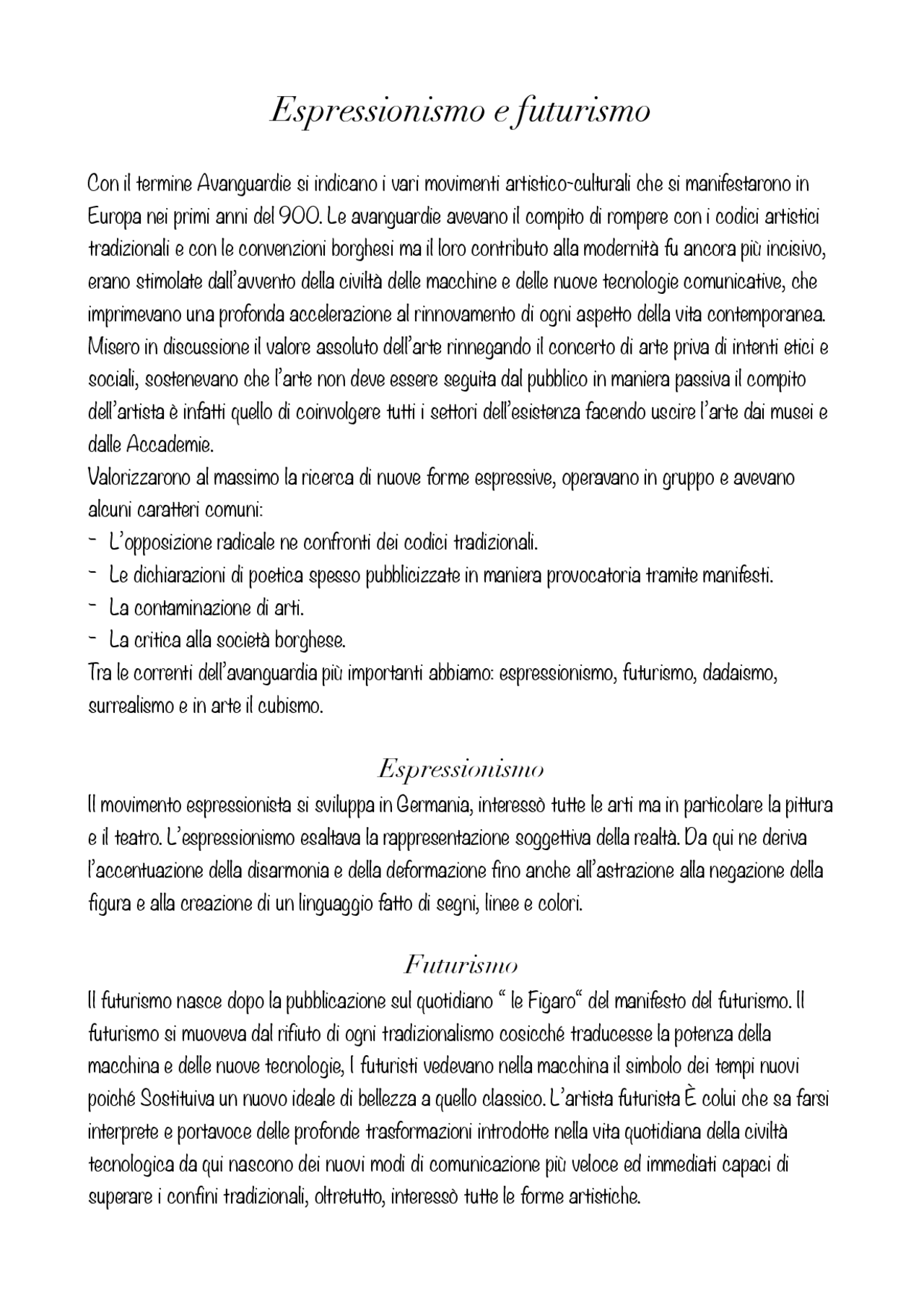 Espressionismo e futurismo - Docsity