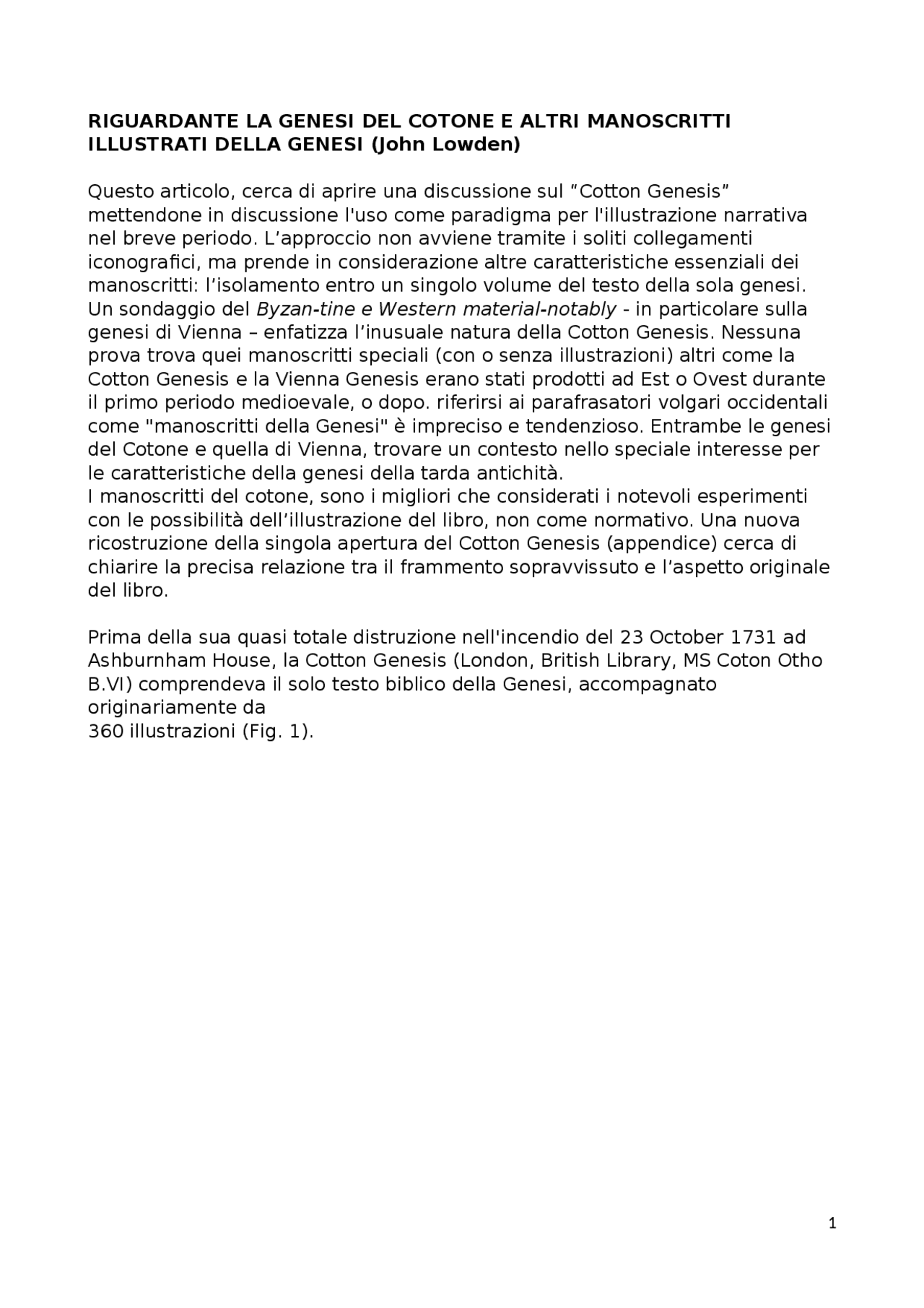 Traduzione Cotton Genesis + immagini - Docsity