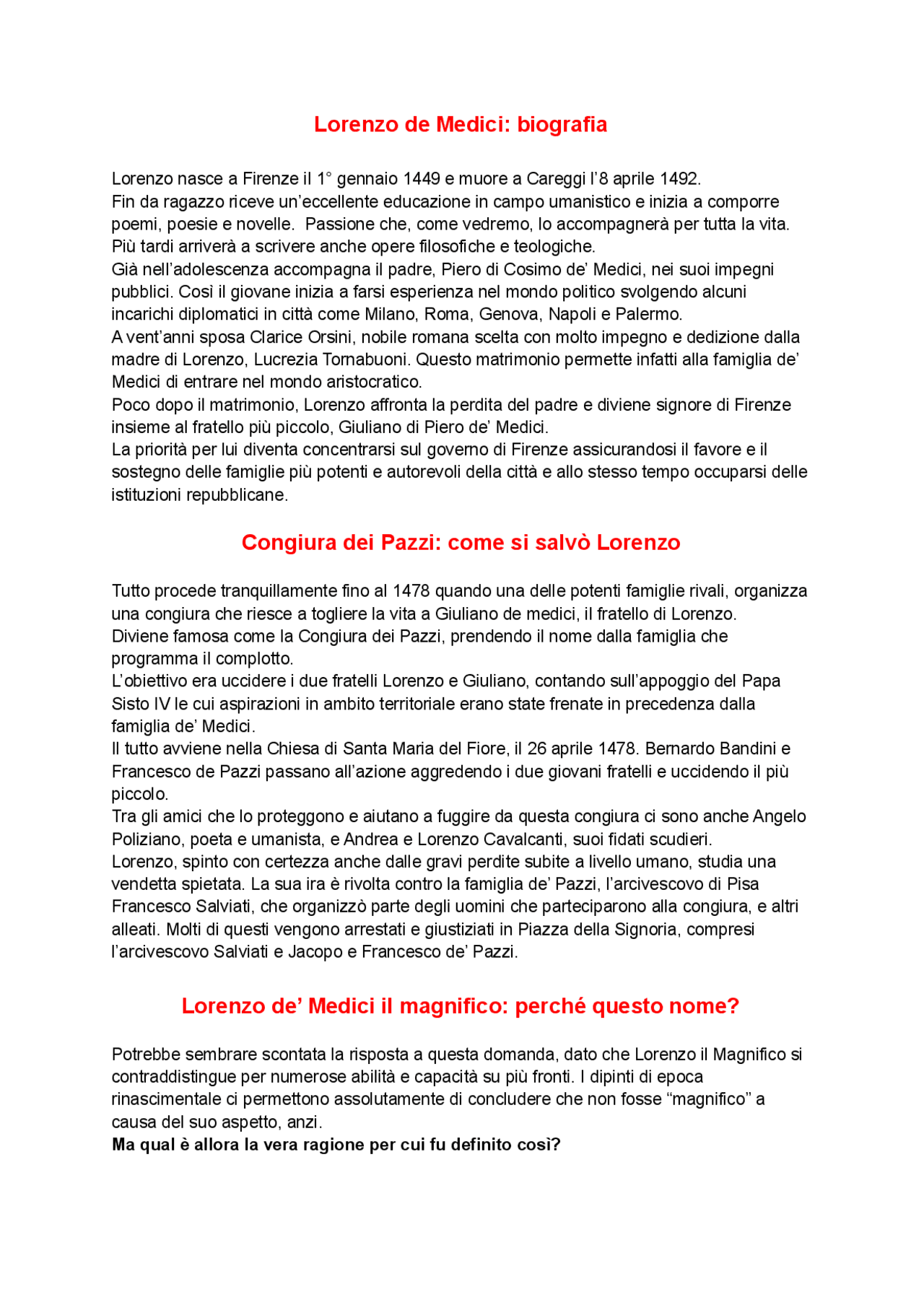 Ricerca Su Lorenzo E Caterina De Medici Docsity