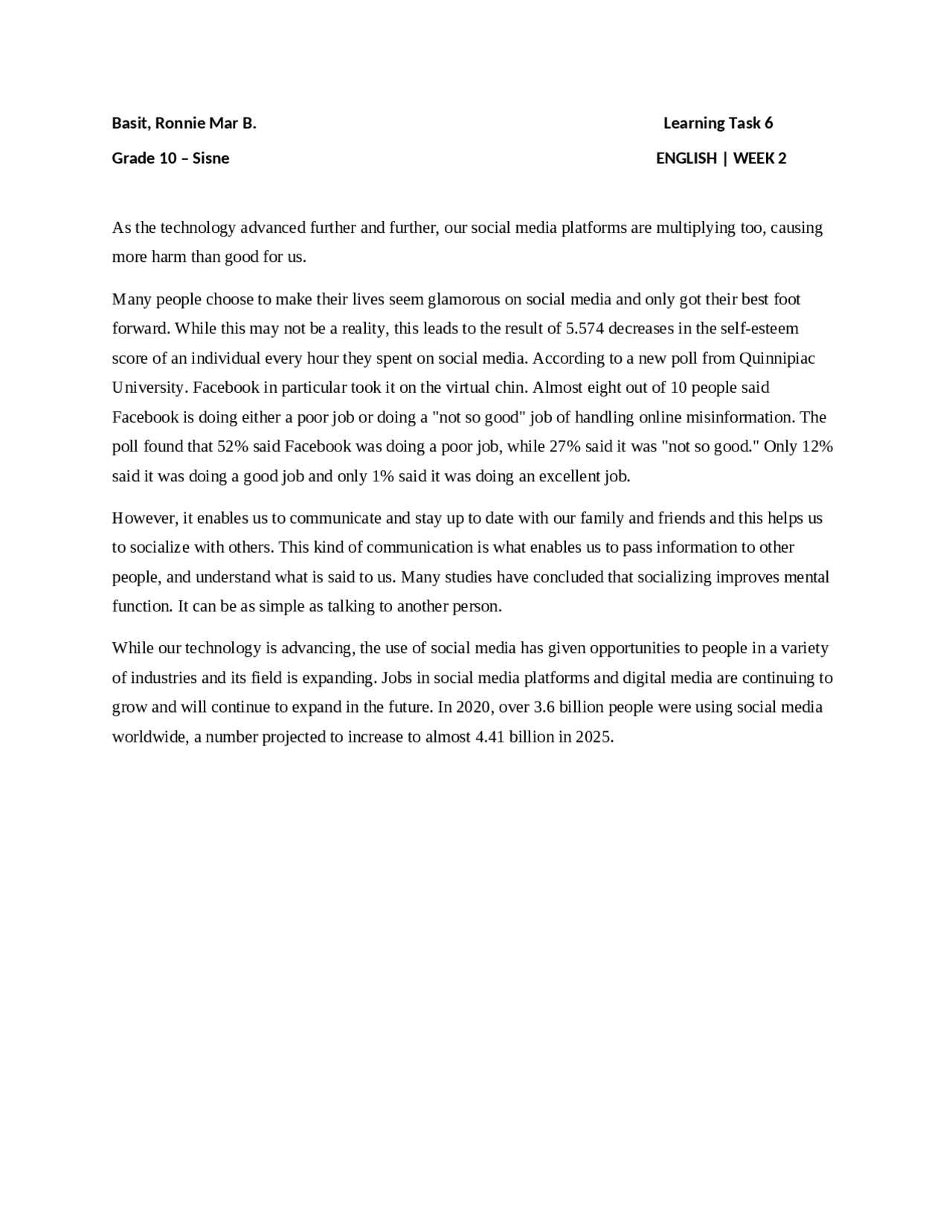 Does Social media do harm than good? | Essays (high school) English ...