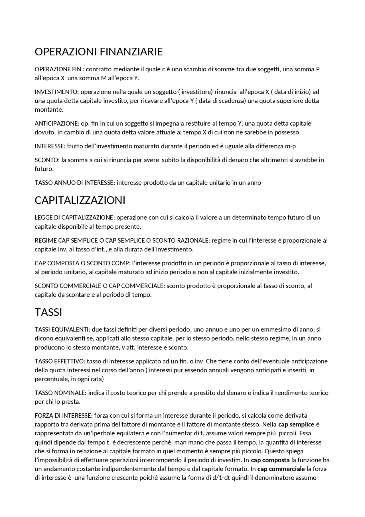 Teoria matematica finanziaria con definizioni | Schemi e mappe ...