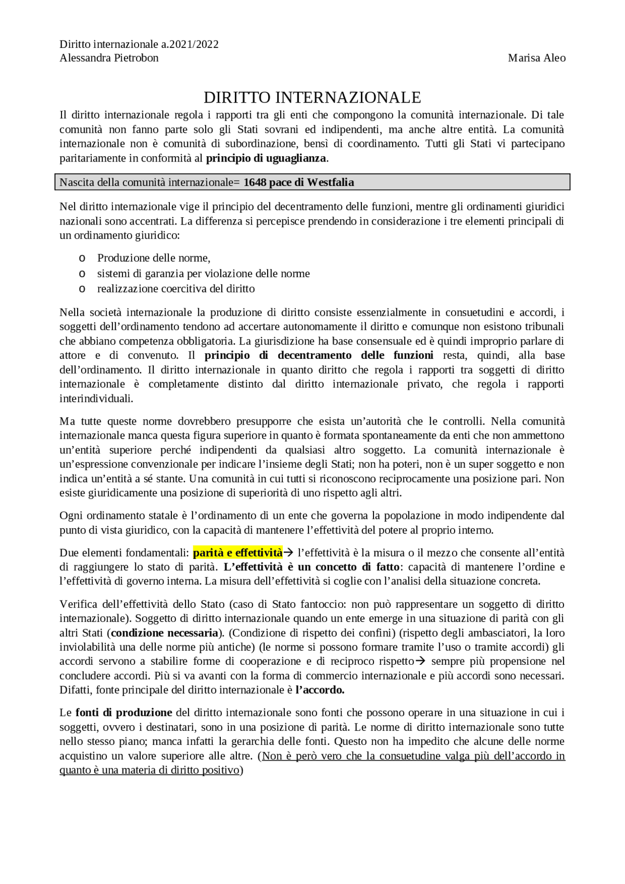 Dispense Di Diritto Internazionale Docsity