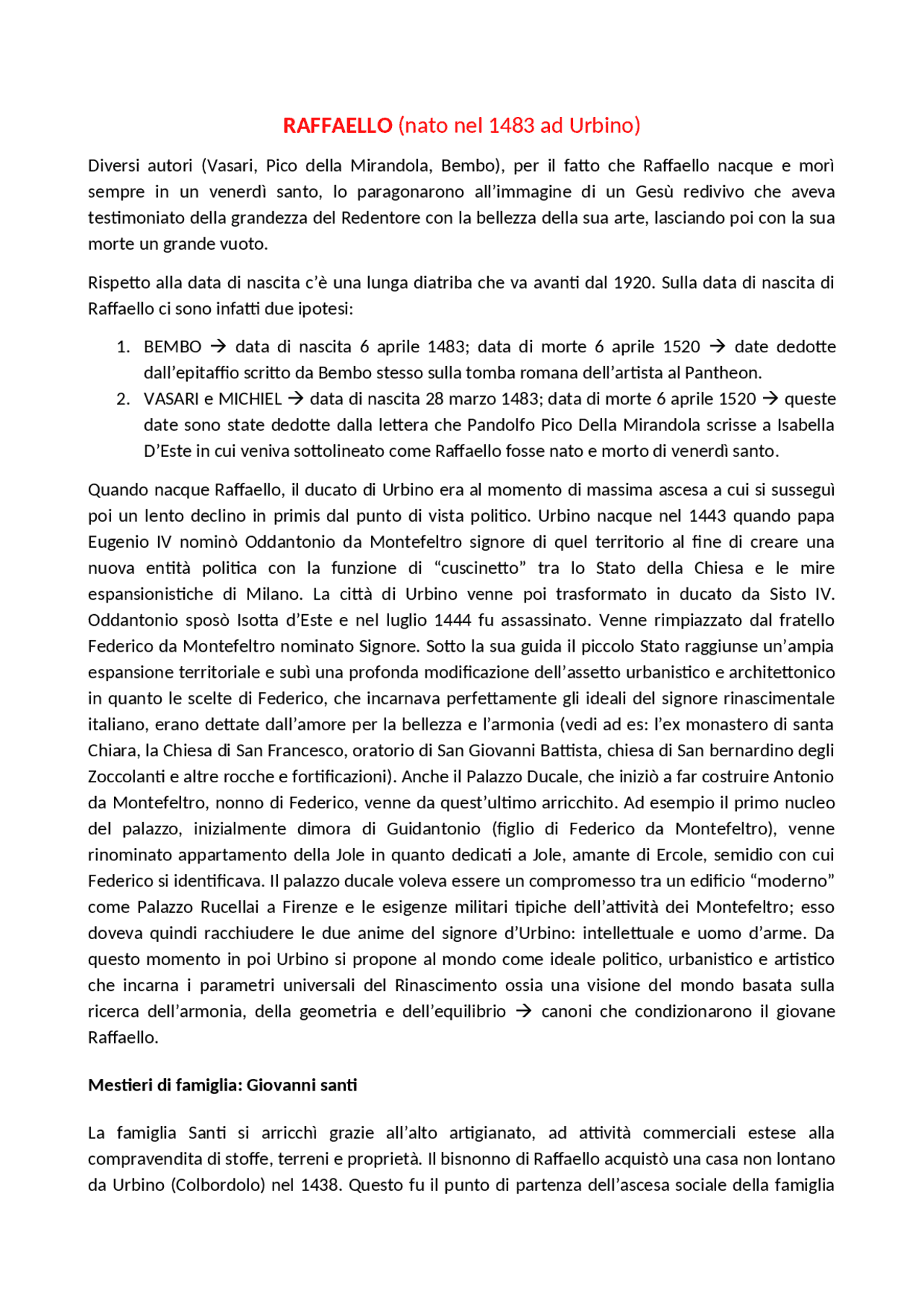 Riassunto Libro Raffaello Docsity