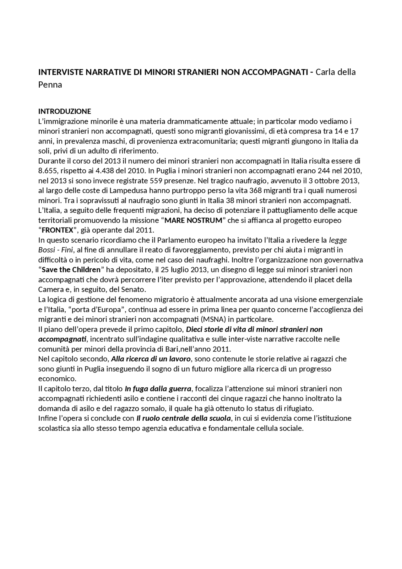 Interviste Narrative Di Minori Stranieri Non Accompagnati Docsity