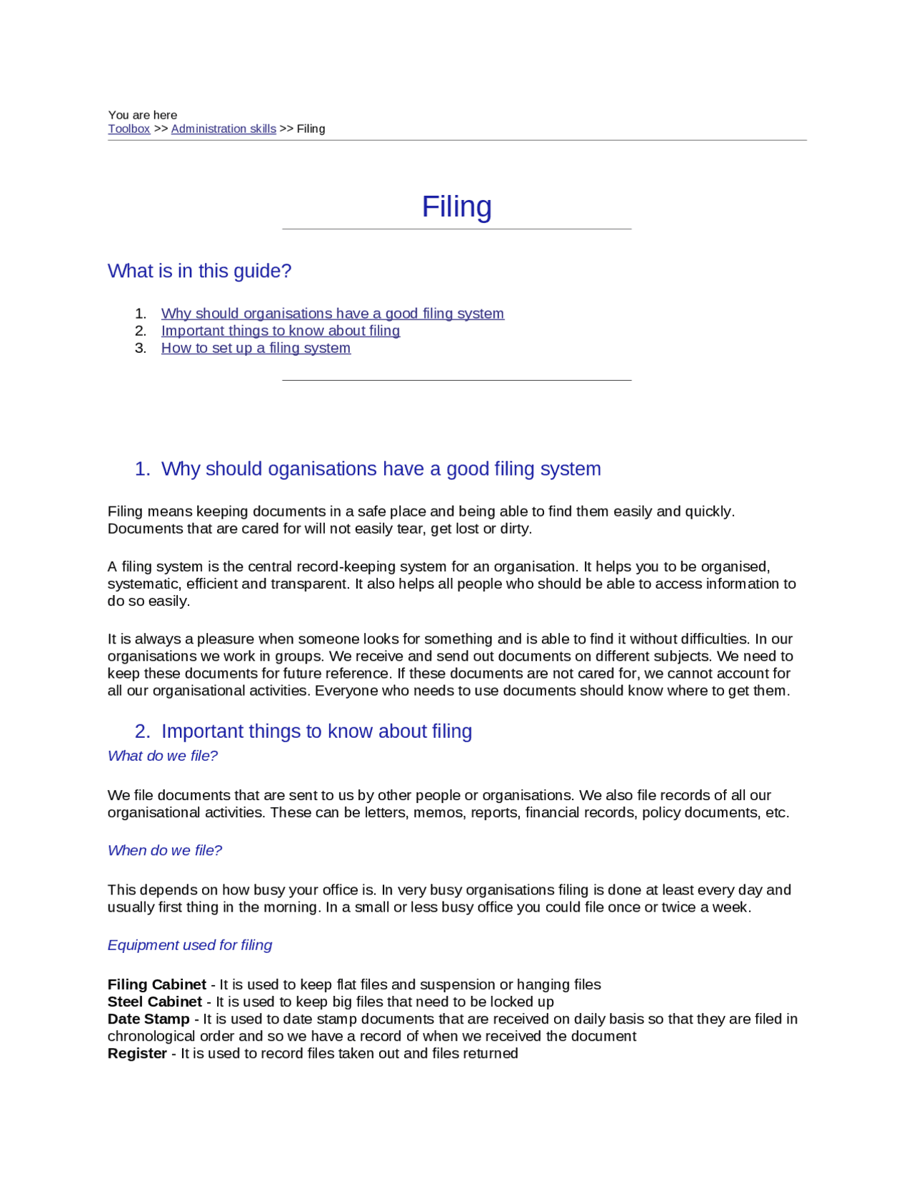 Filing administrative and clerical documents by the office clerk - Docsity