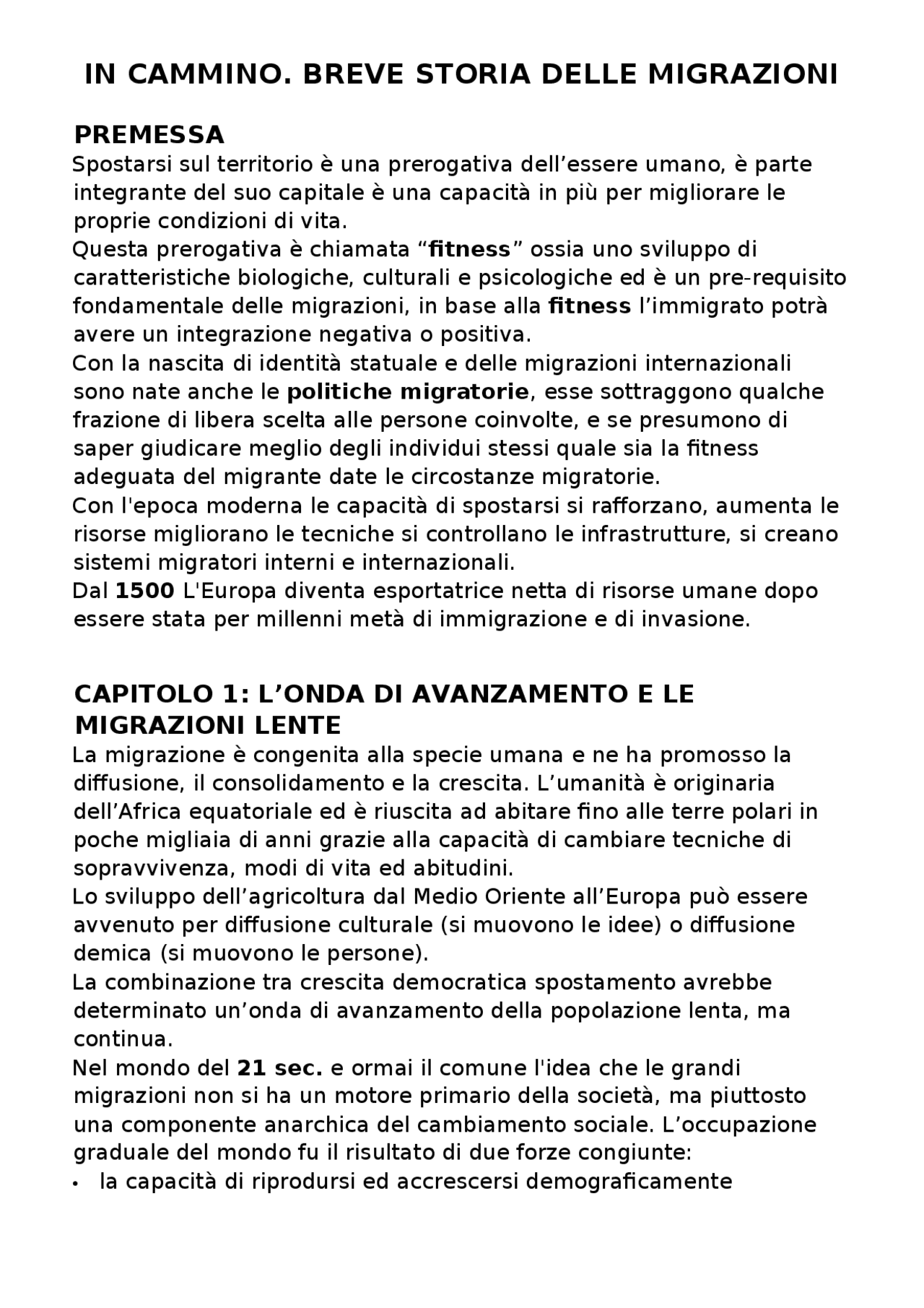 In Cammino Breve Storia Delle Migrazioni Docsity
