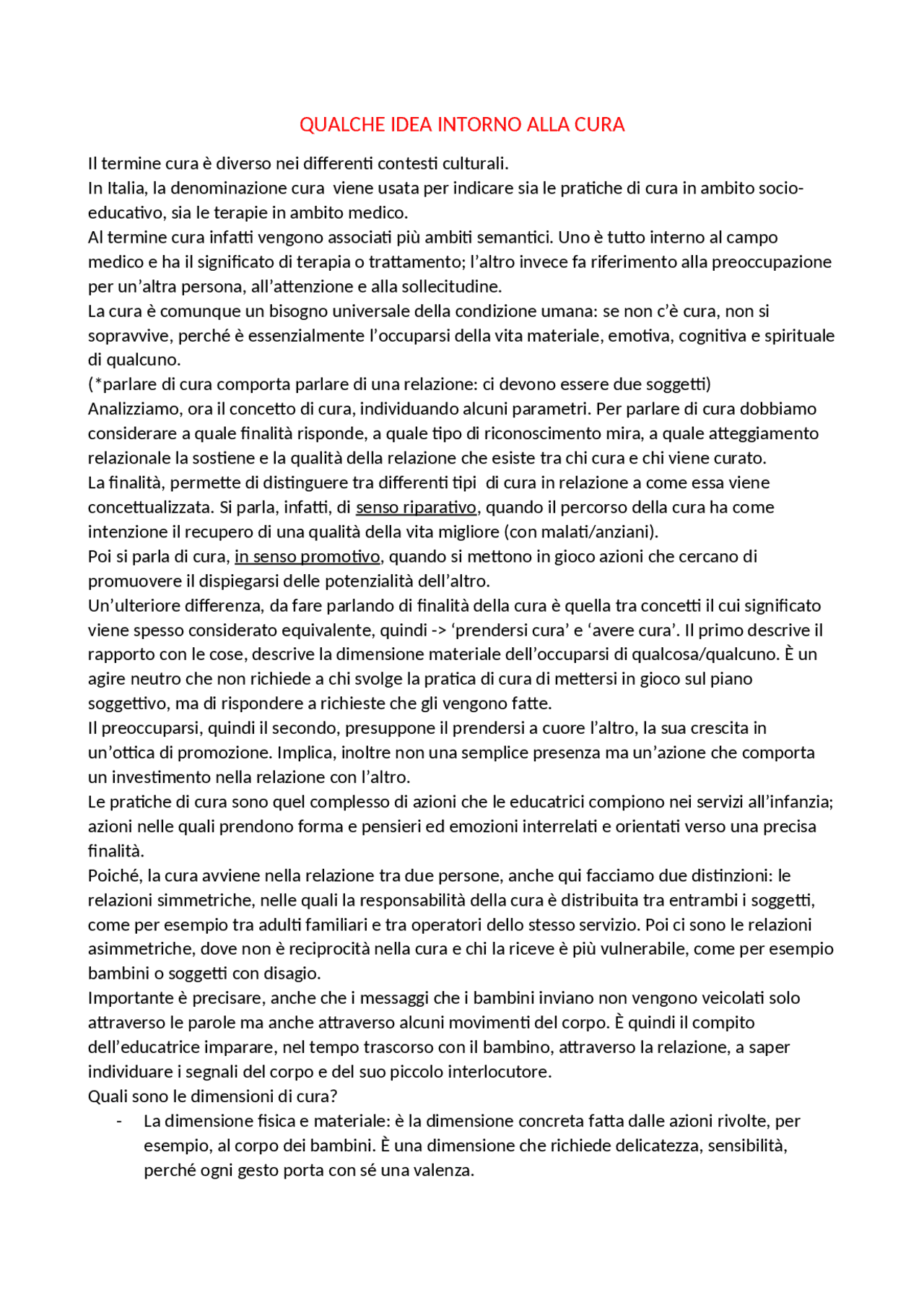 Riassunto Del Libro Momenti Di Cura Docsity