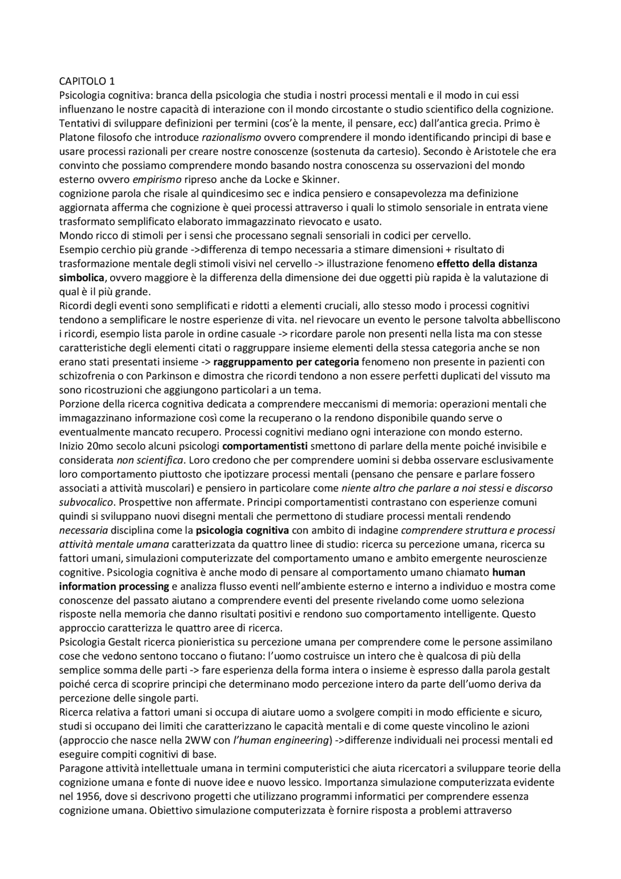 Psicologia Cognitiva Riassunto Docsity