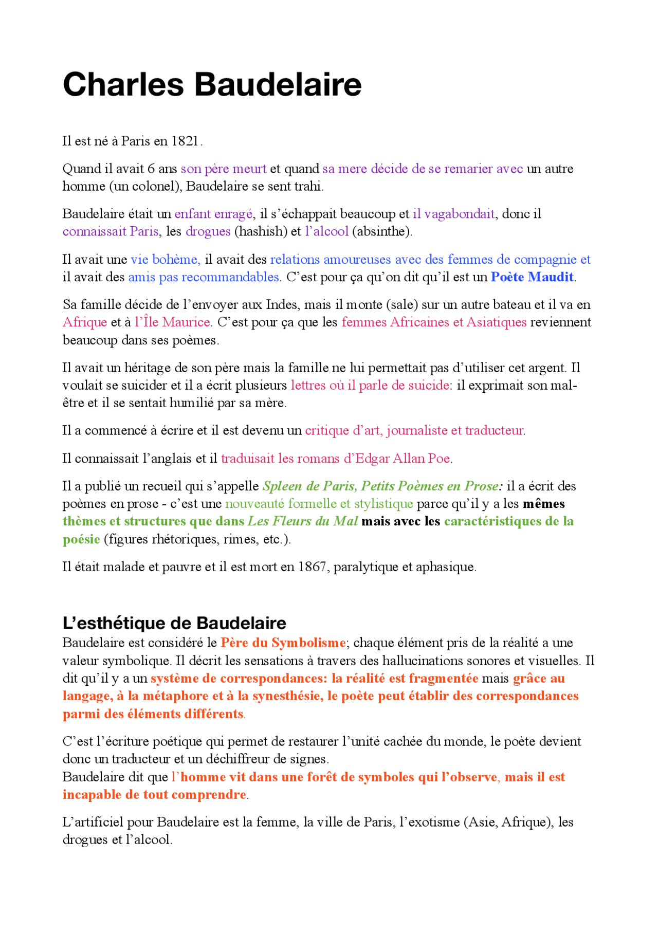 Charles Baudelaire Vita E Opere Docsity