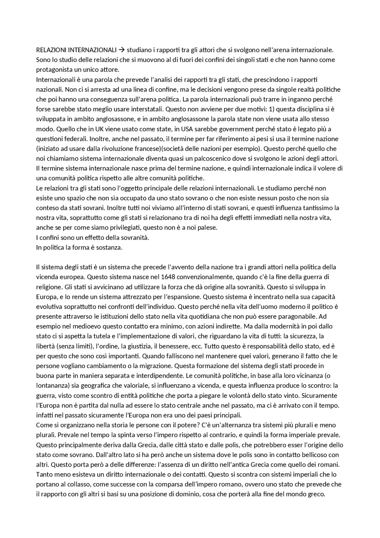Riassunto Relazioni Internazionali Docsity