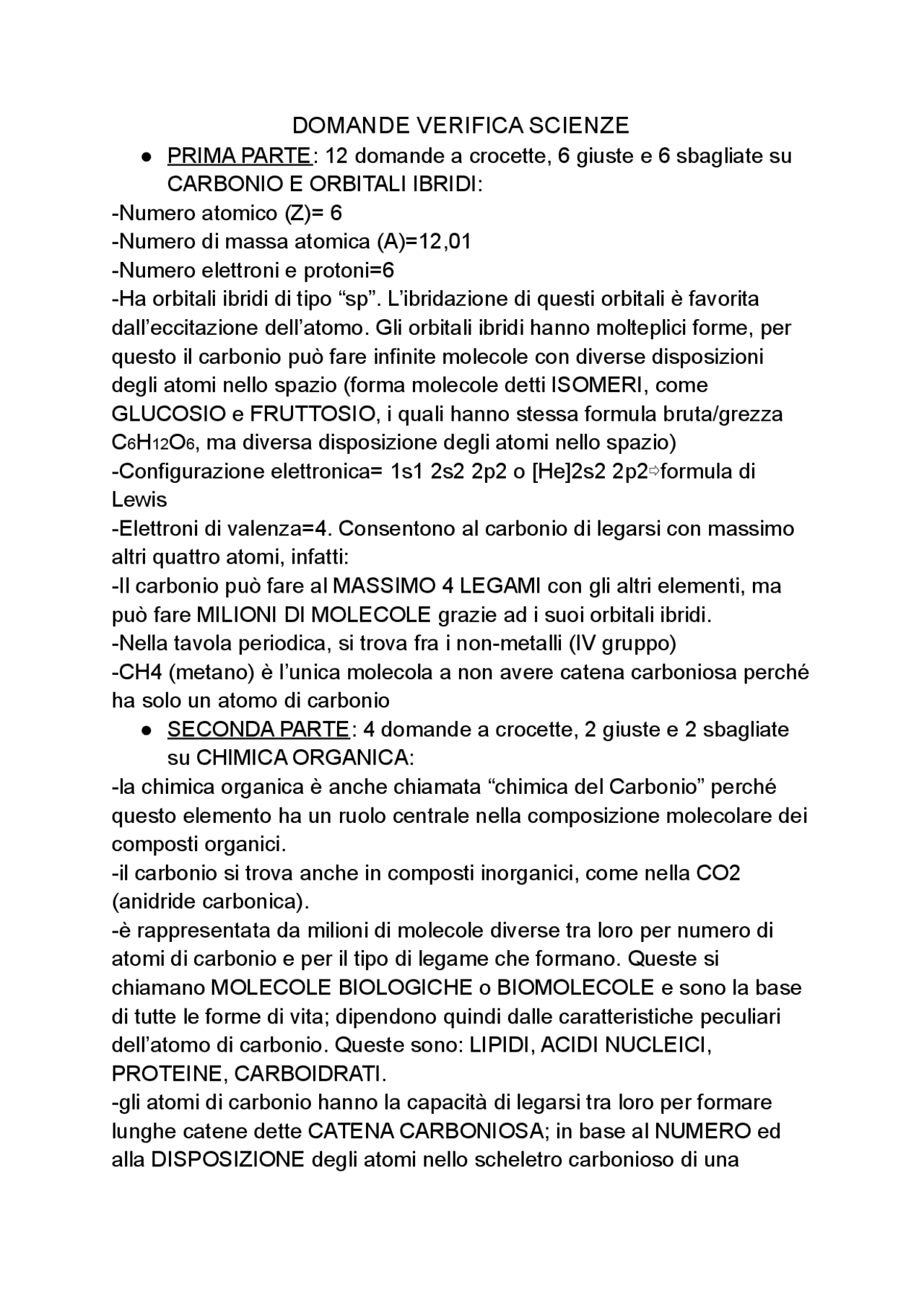 Scienze Sintesi Verifica Docsity