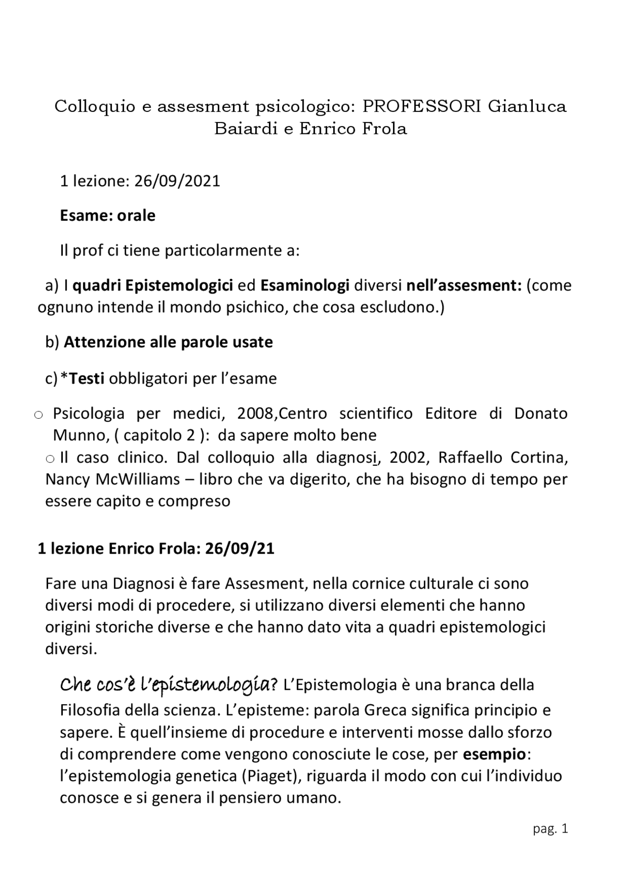 Appunti Di Colloquio E Assesment Psicologico Docsity