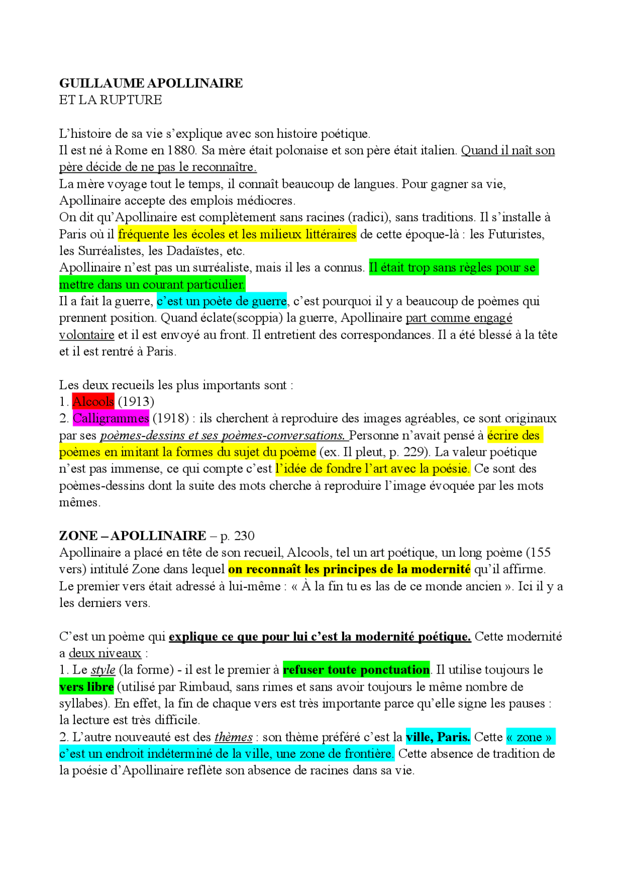 Guillaume Apollinaire Vita E Opere Docsity