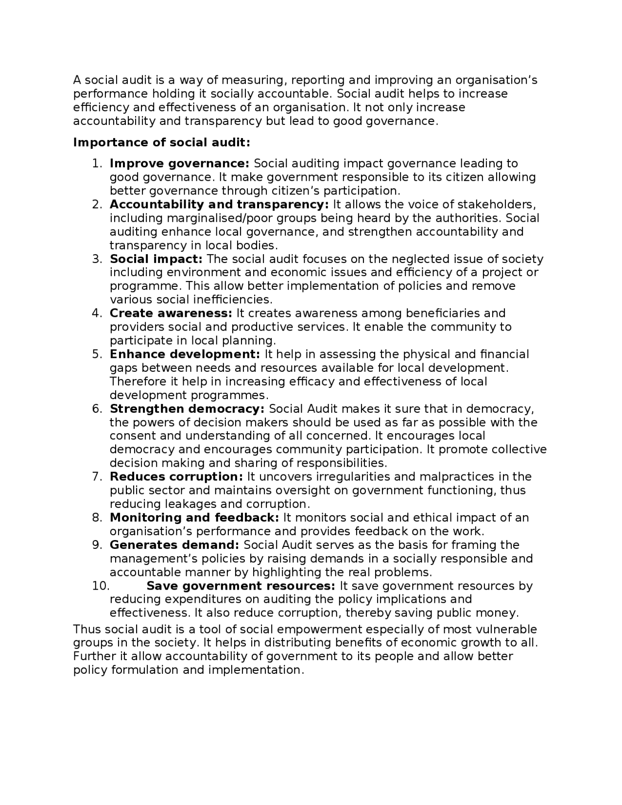 The benefits of social audit to an organization - Docsity