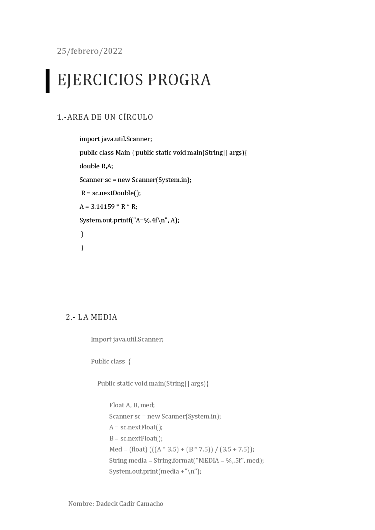 Ejercicio en Java 1 a 10 - Docsity