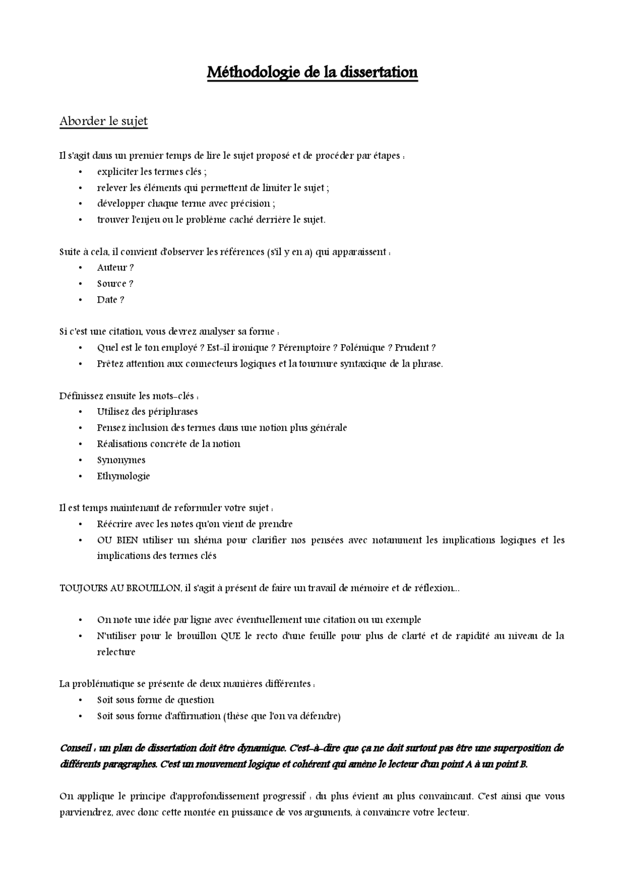 Méthodologie De La Dissertation Docsity